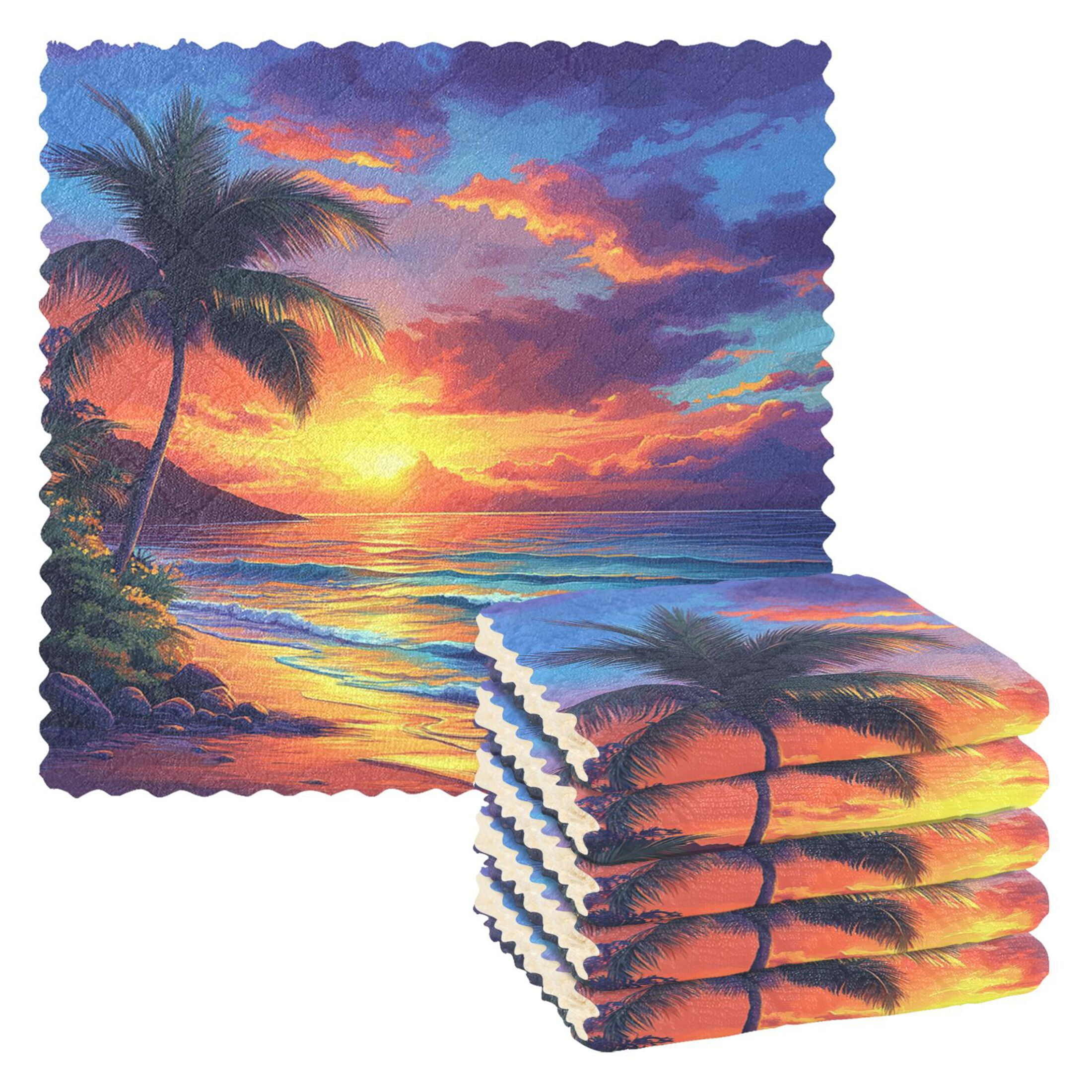 Sunset and Beach Kitchen Cloth Dish Towels for Drying Washing Absorbent ...