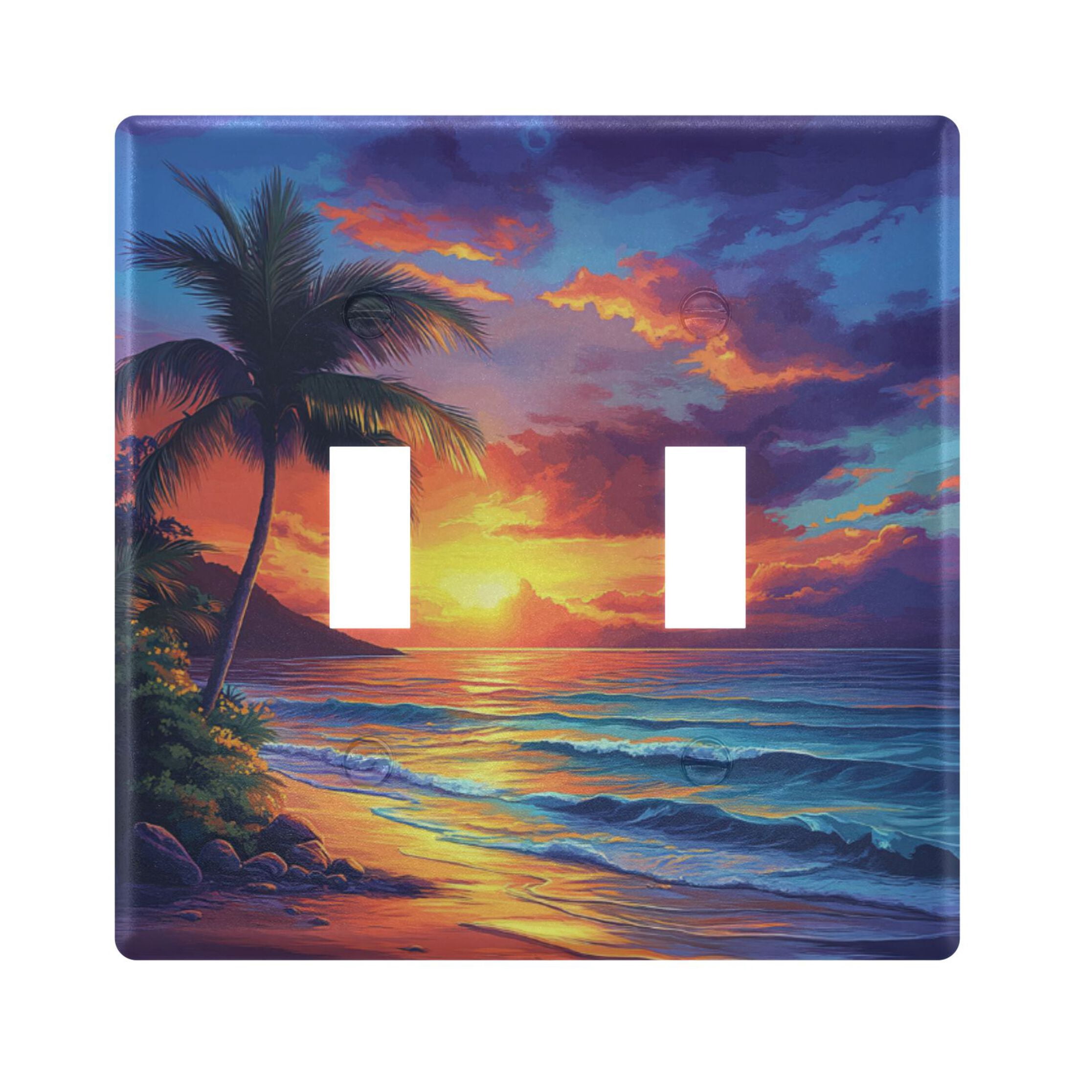 Sunset and Beach Light Switch Cover Decorative 2 Gang Wall Plate Toggle ...