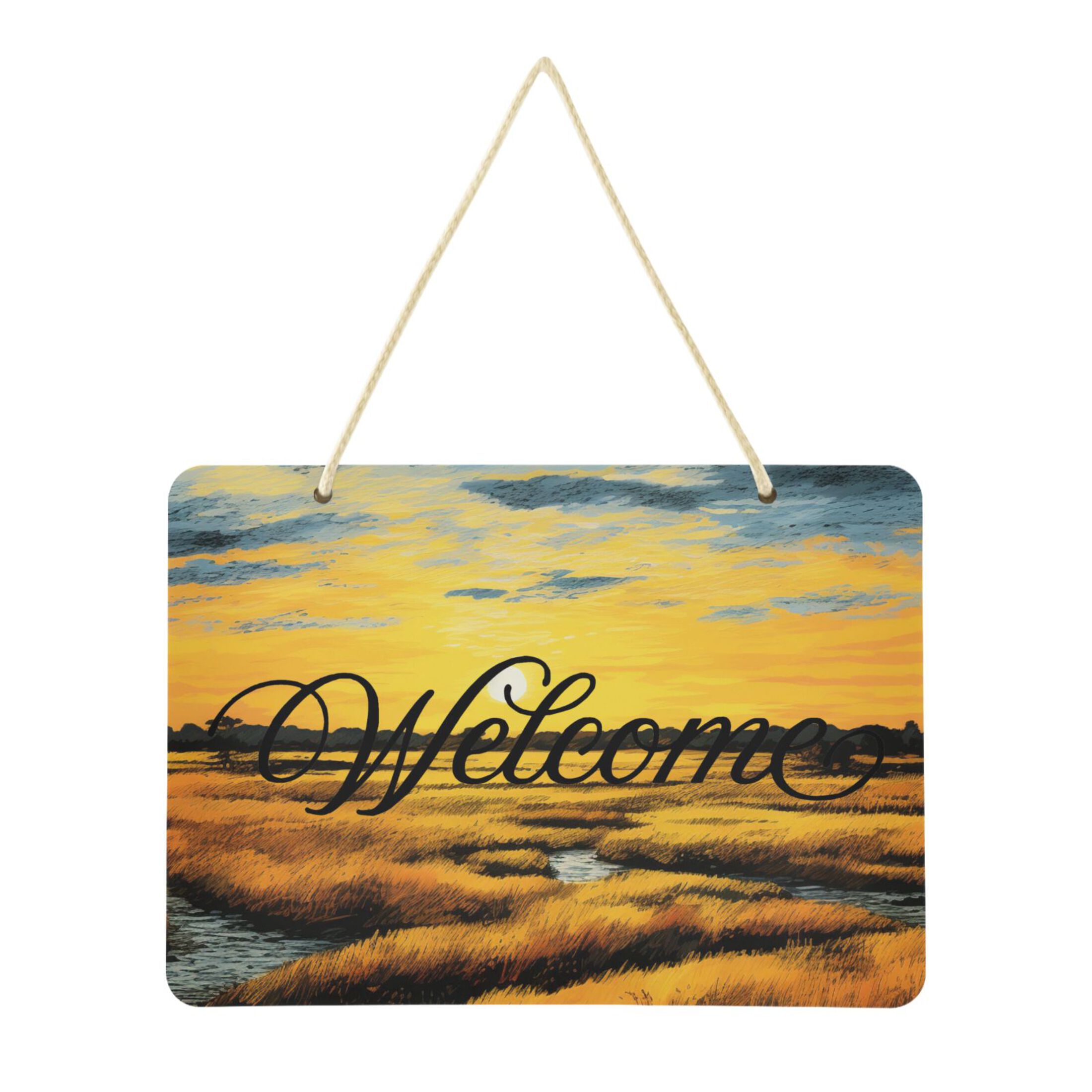 Sunset and Marsh Welcome Sign Front Door PVC 14x10 inch Hanger Hello ...