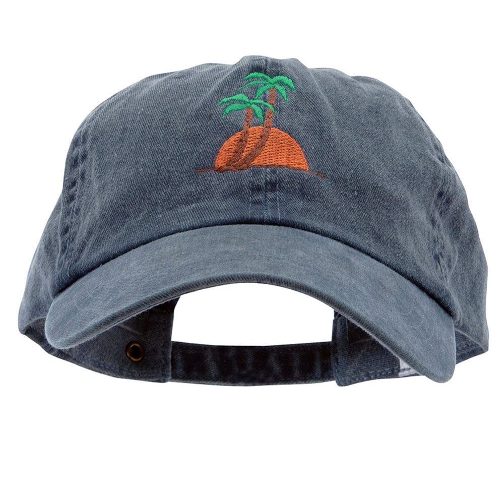 Sunset and Palm Trees Embroidered Pigment Dyed Wash Cap - Navy OSFM ...