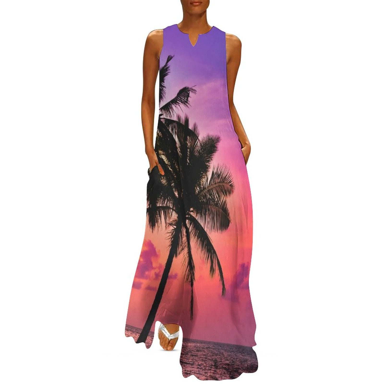 Sunset and Palms Trees Long Dress dresses summer beach dress Wom's ...