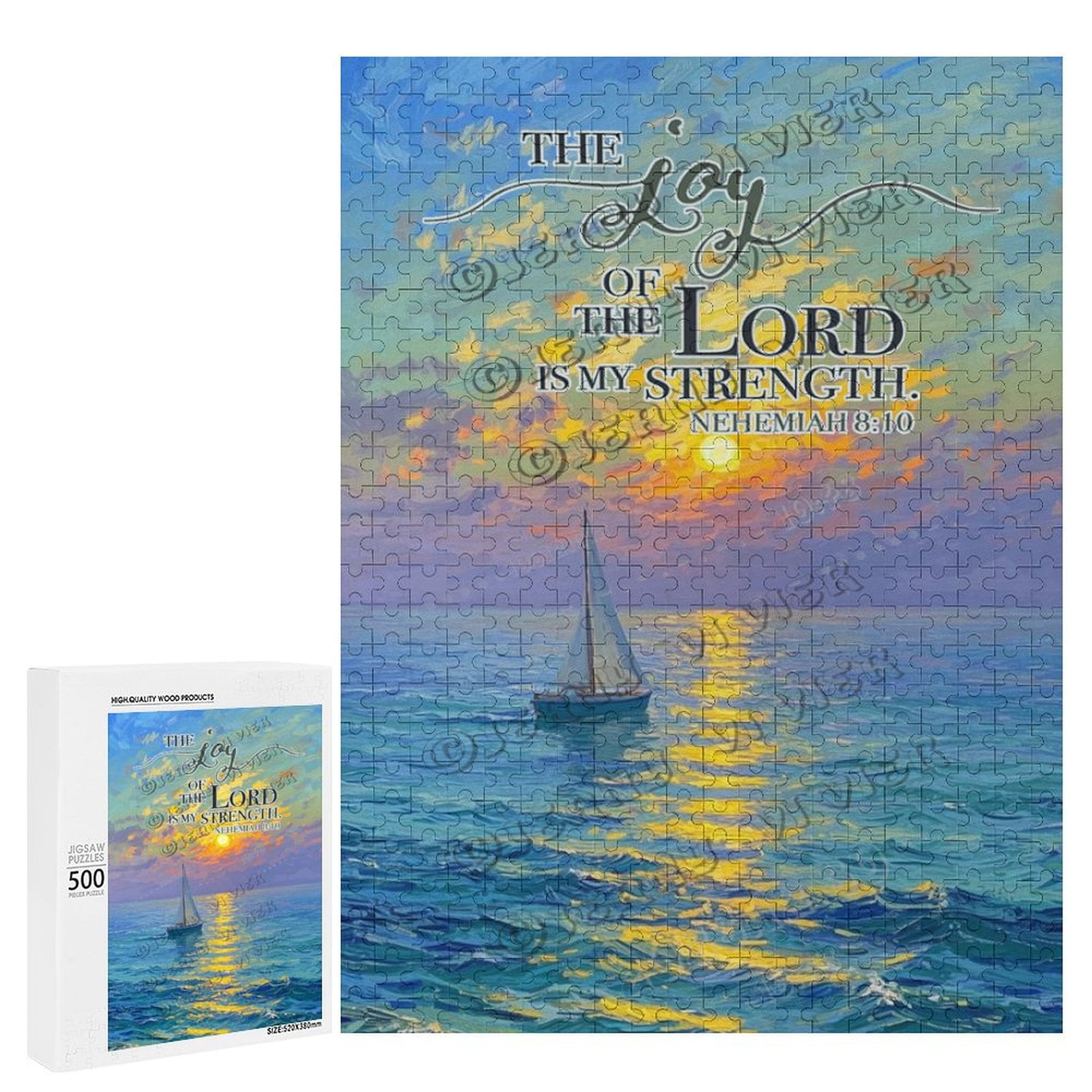 Sunset and Sailboat Wooden Puzzle – 500 Pieces with Inspirational Quote ...
