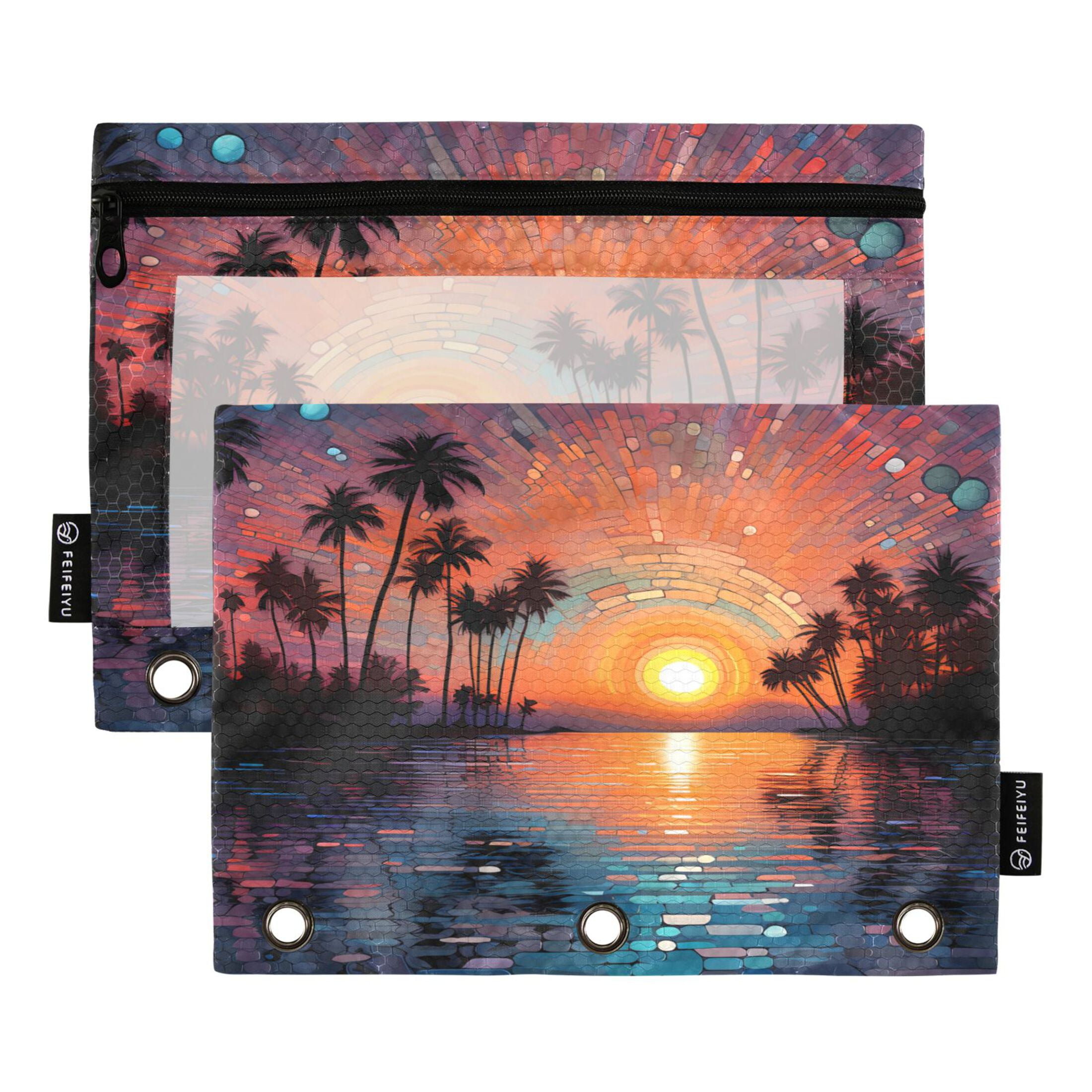 Sunset and Sea 2 Pack Pencil Pouch for 3 Ring Binder Smooth Zipper ...