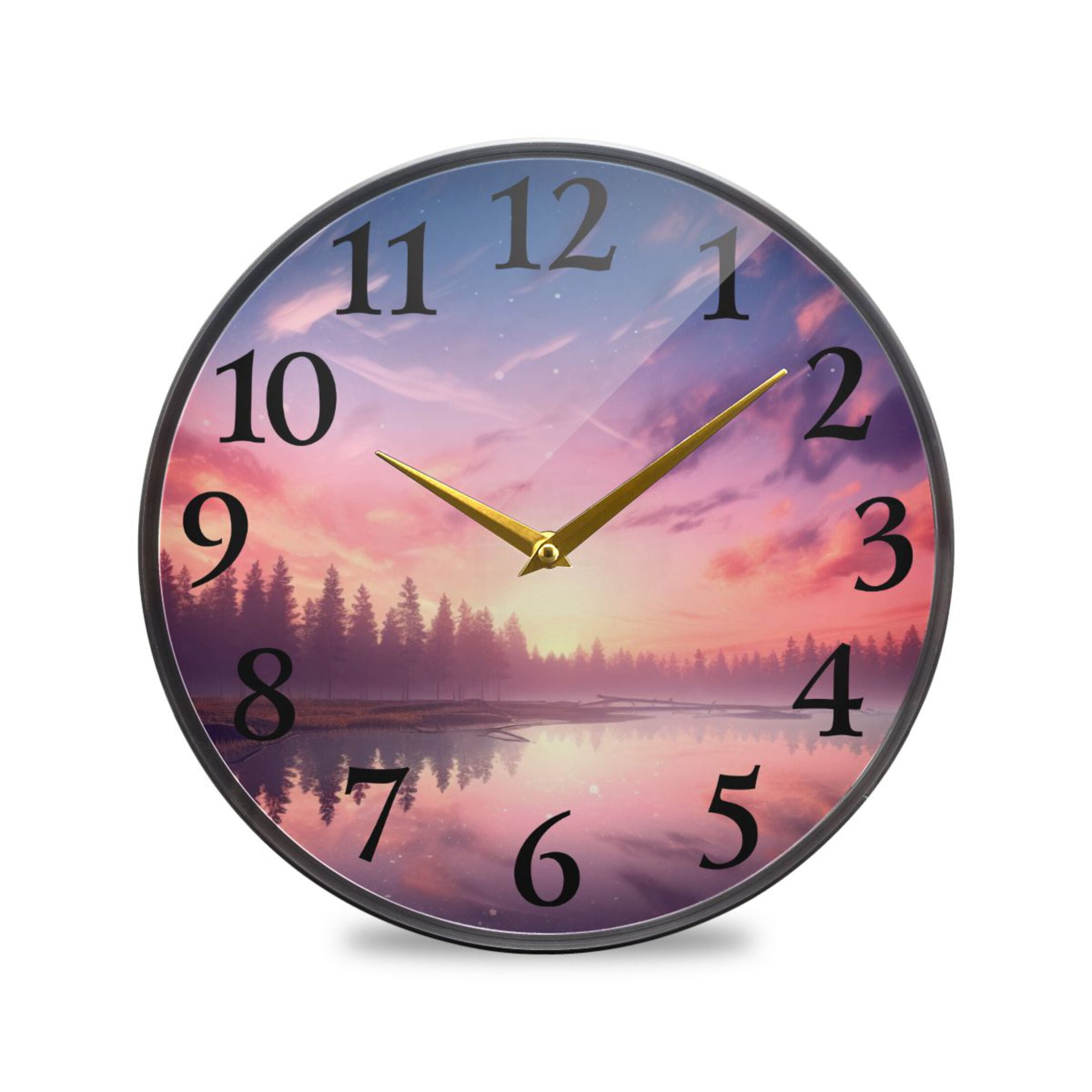 Sunset and Trees Wall Clocks Battery Operated 9.5 Inch Round Clock Acrylic Silent Non-Ticking ...