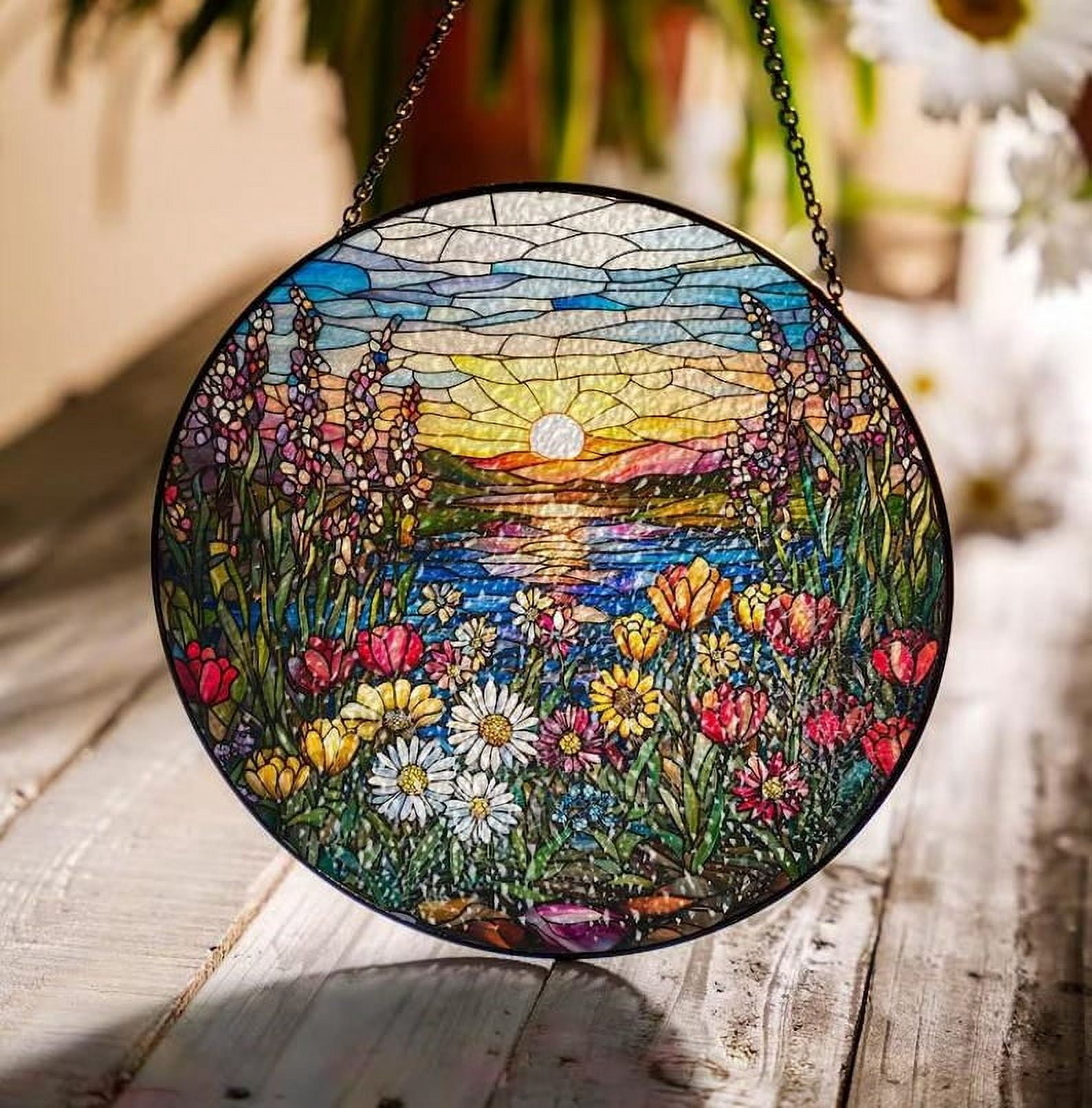 Sunset and Wildflower Stained Glass Suncatcher, Wild Flower Sun Catcher ...