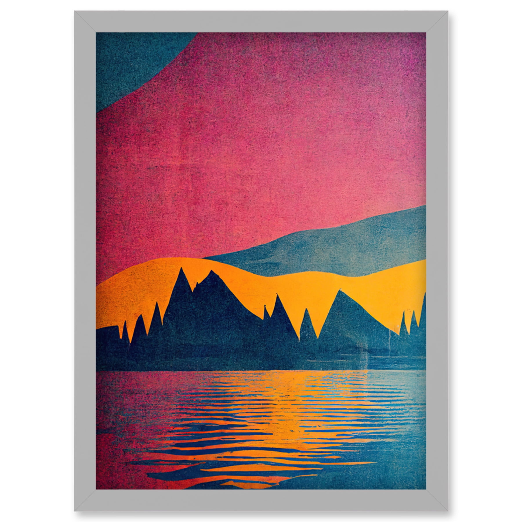 Sunset at Lakeside Modern Colourful Pop Art Design Artwork Framed Wall ...
