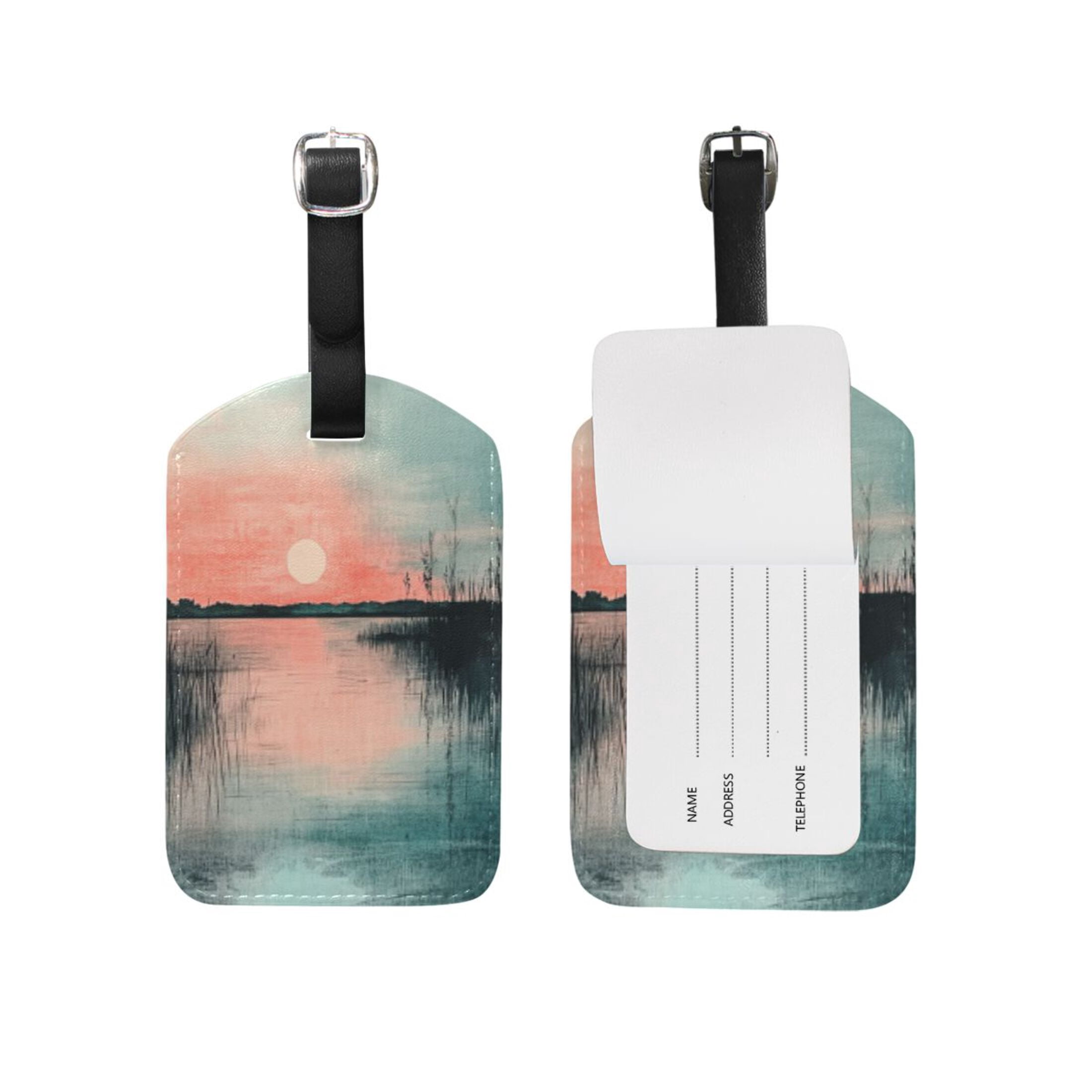 Sunset on The Lake Luggage Tags PU Leather Name ID Labels for Suitcase ...