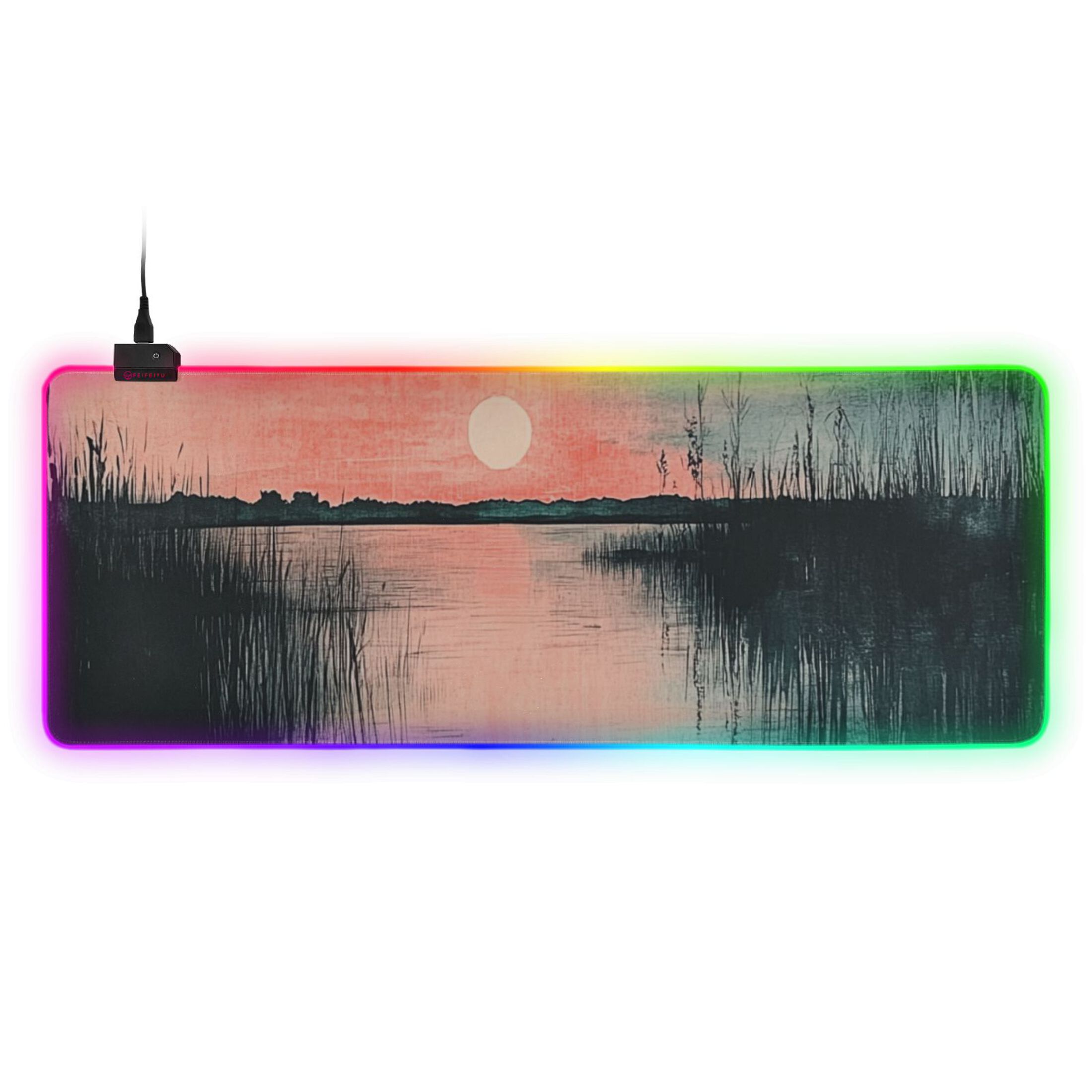 Sunset on The Lake RGB Gaming Mouse Pad Large Keyboard Mat Rubber Base ...