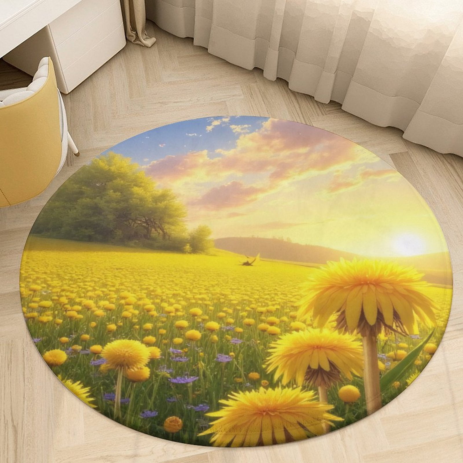 Sunset over Dandelion Field Round Area Rugs for Bedroom Living Room ...