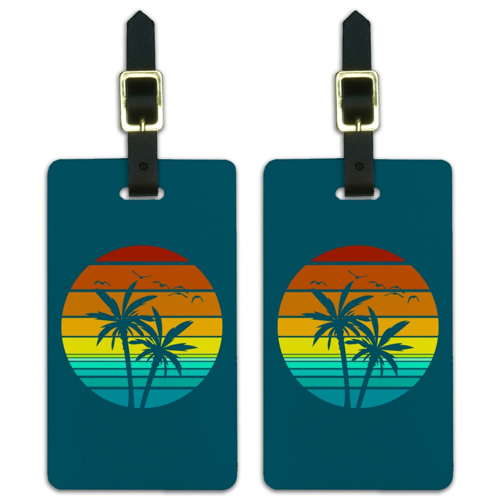 Sunset with Palm Trees Graphic Luggage ID Tags Suitcase Carry-On Cards ...