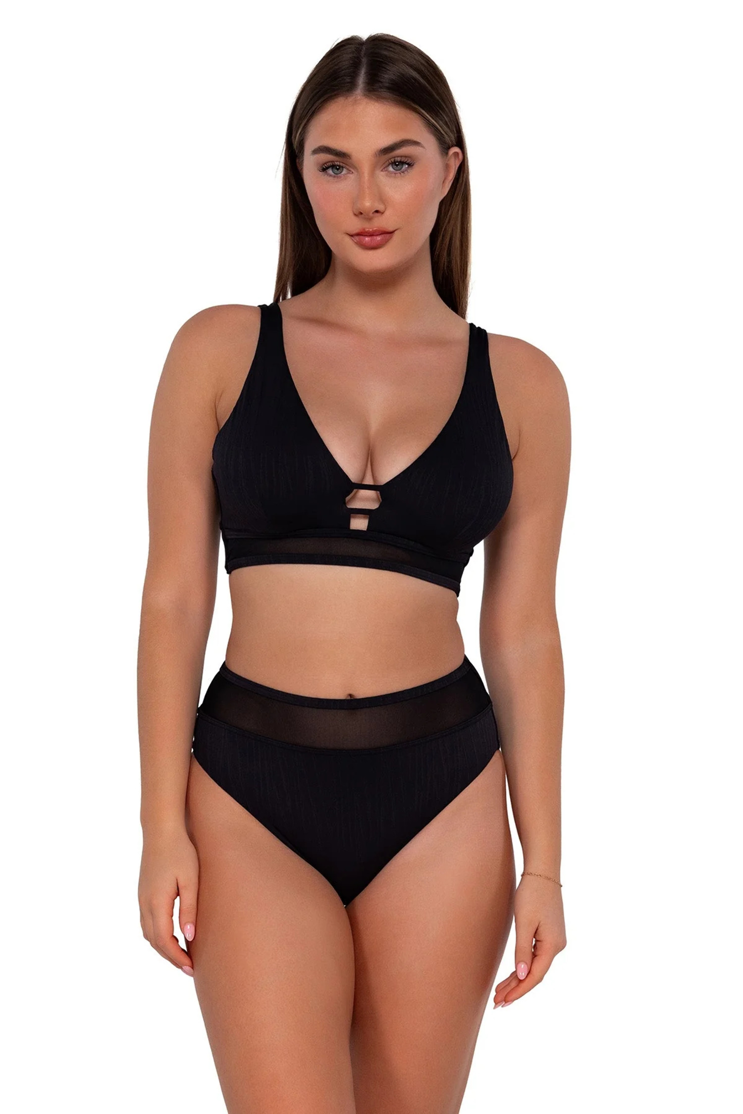 Sunsets Swimwear Black Seagrass Texture Danica Top