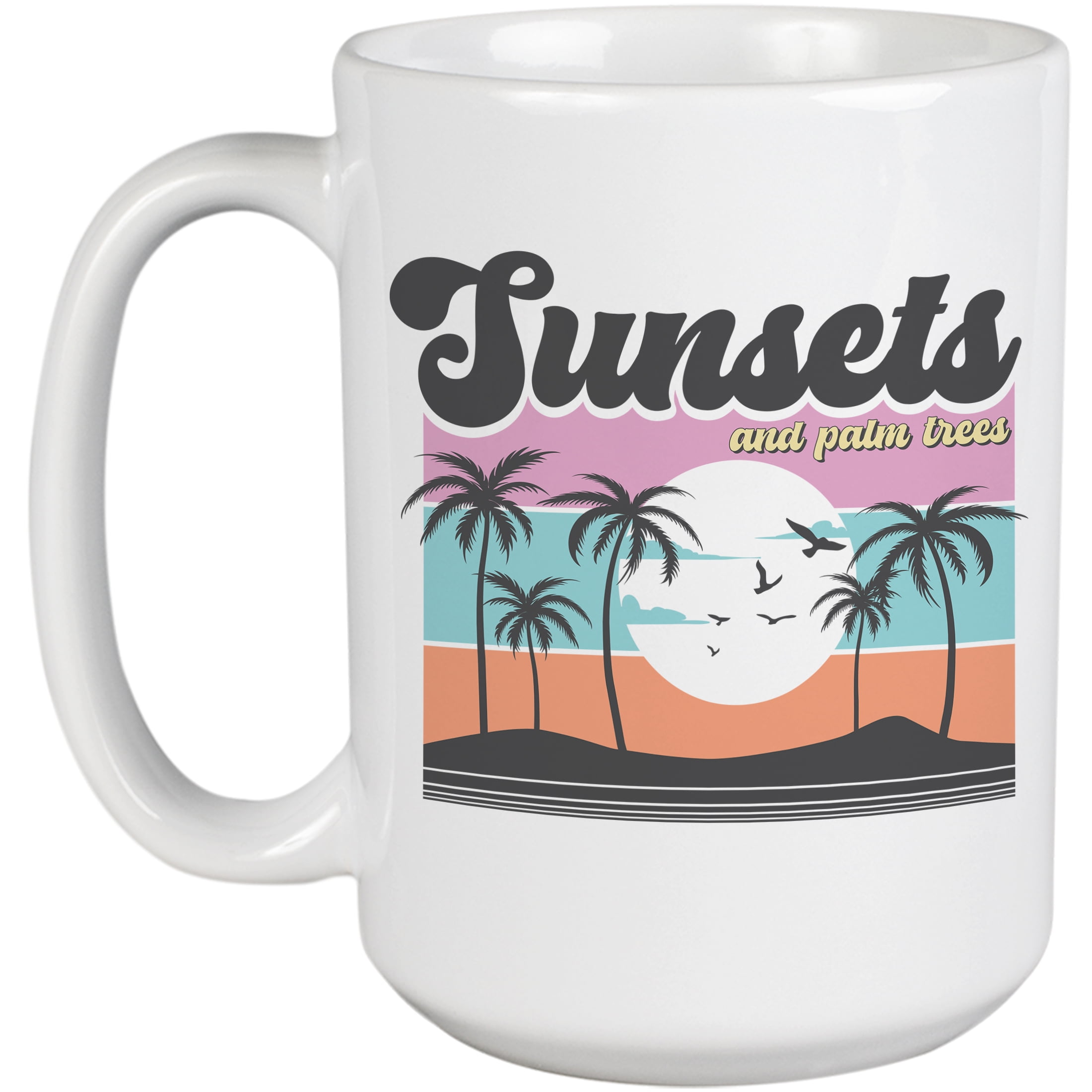 Sunsets and Palm Trees, Summer or Beach Themed Art Merch Gift, White ...