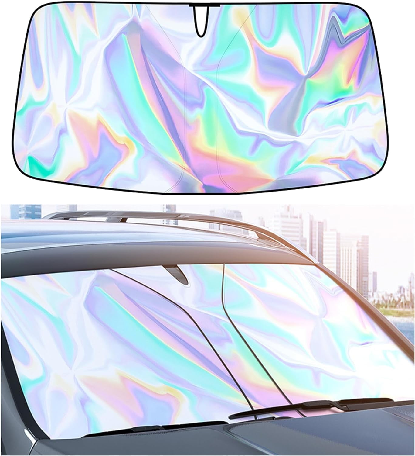 Sunshade Car Front Windshield Titanium Silver Sun Shade Iridescent Car ...