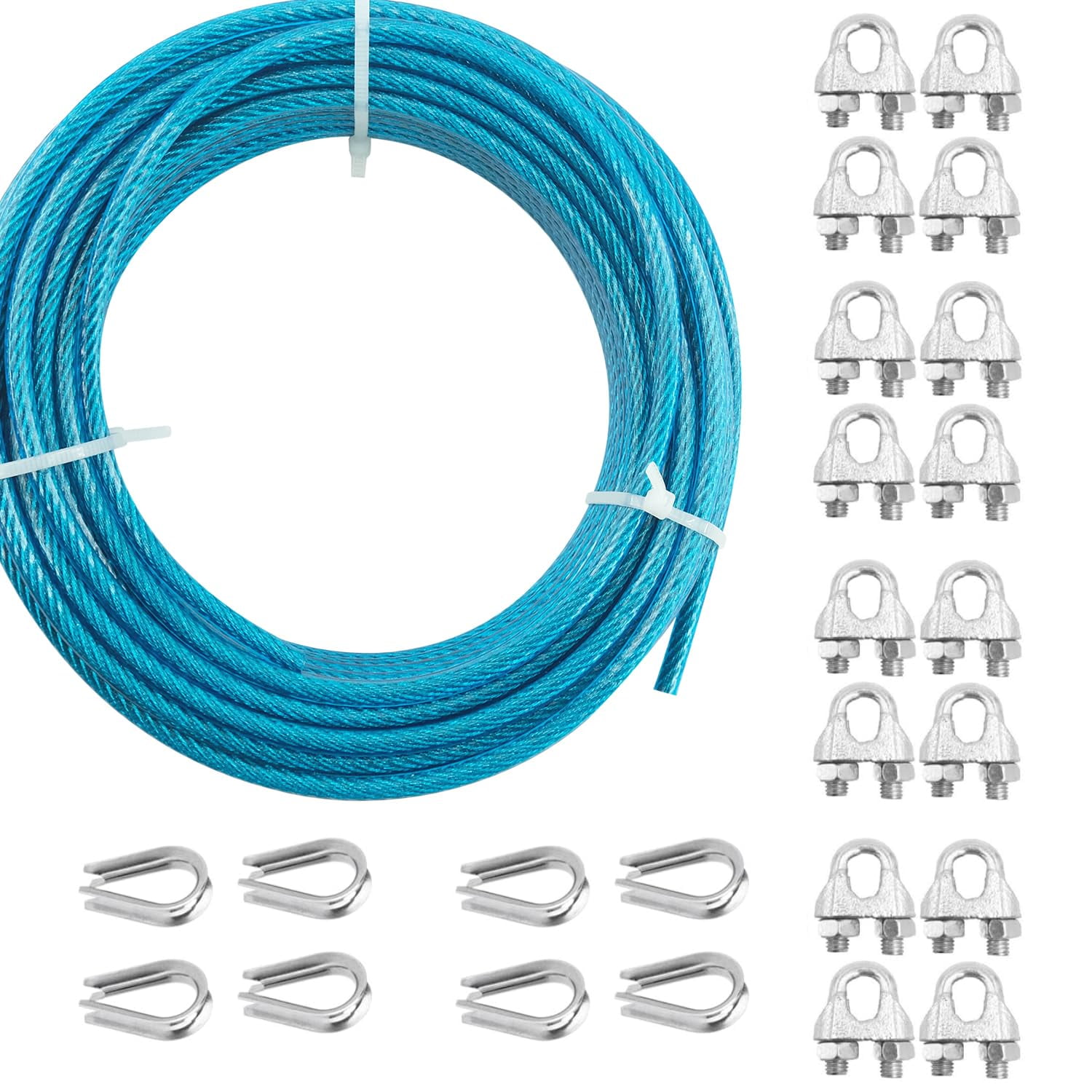 Sunshade Sail Wire, Clothesline, 3/16" PVC Coated Wire Rope Kits, 7x7 ...
