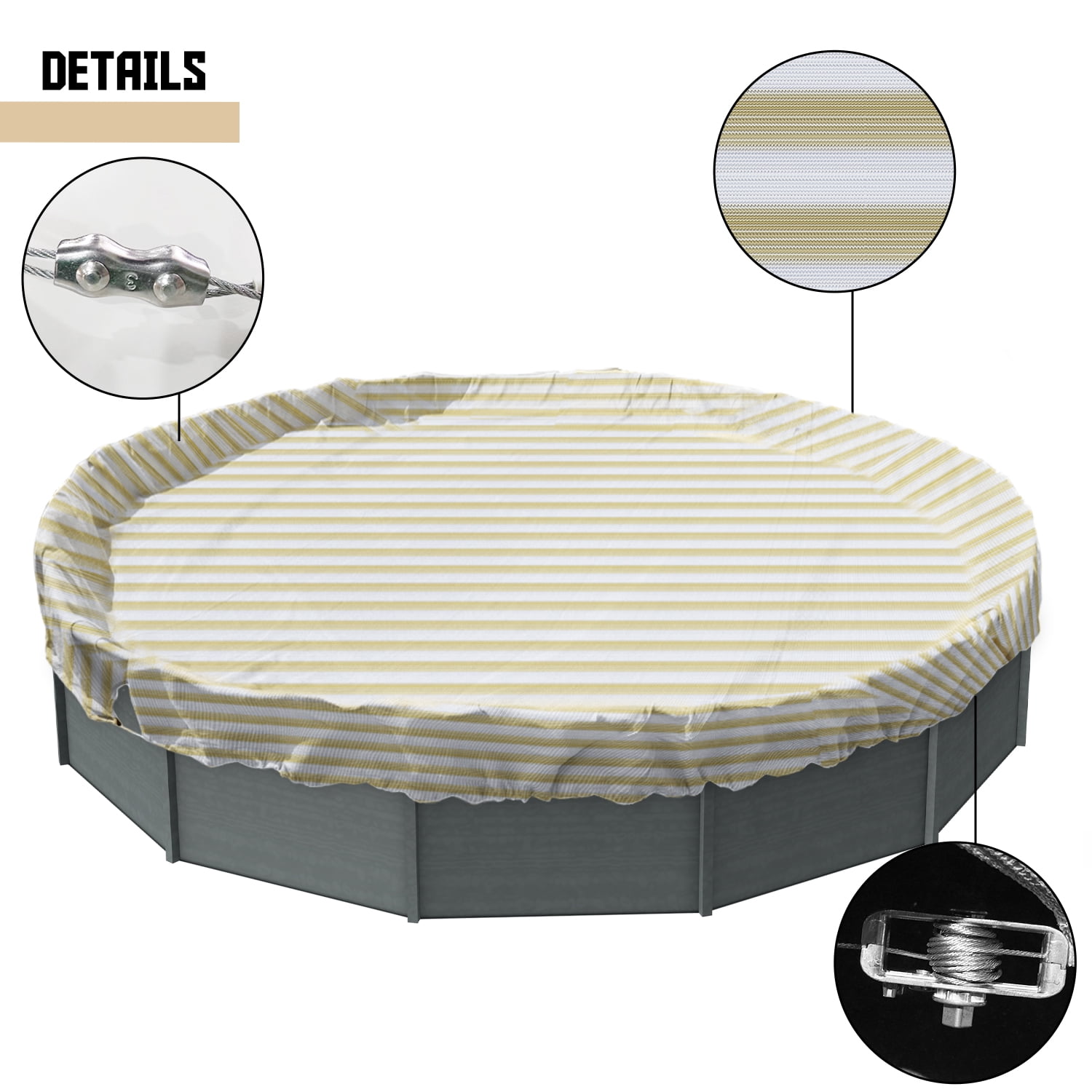 Sunshades Depot 11 Ft Beige with White Stripes Round Pool Cover Heavy ...