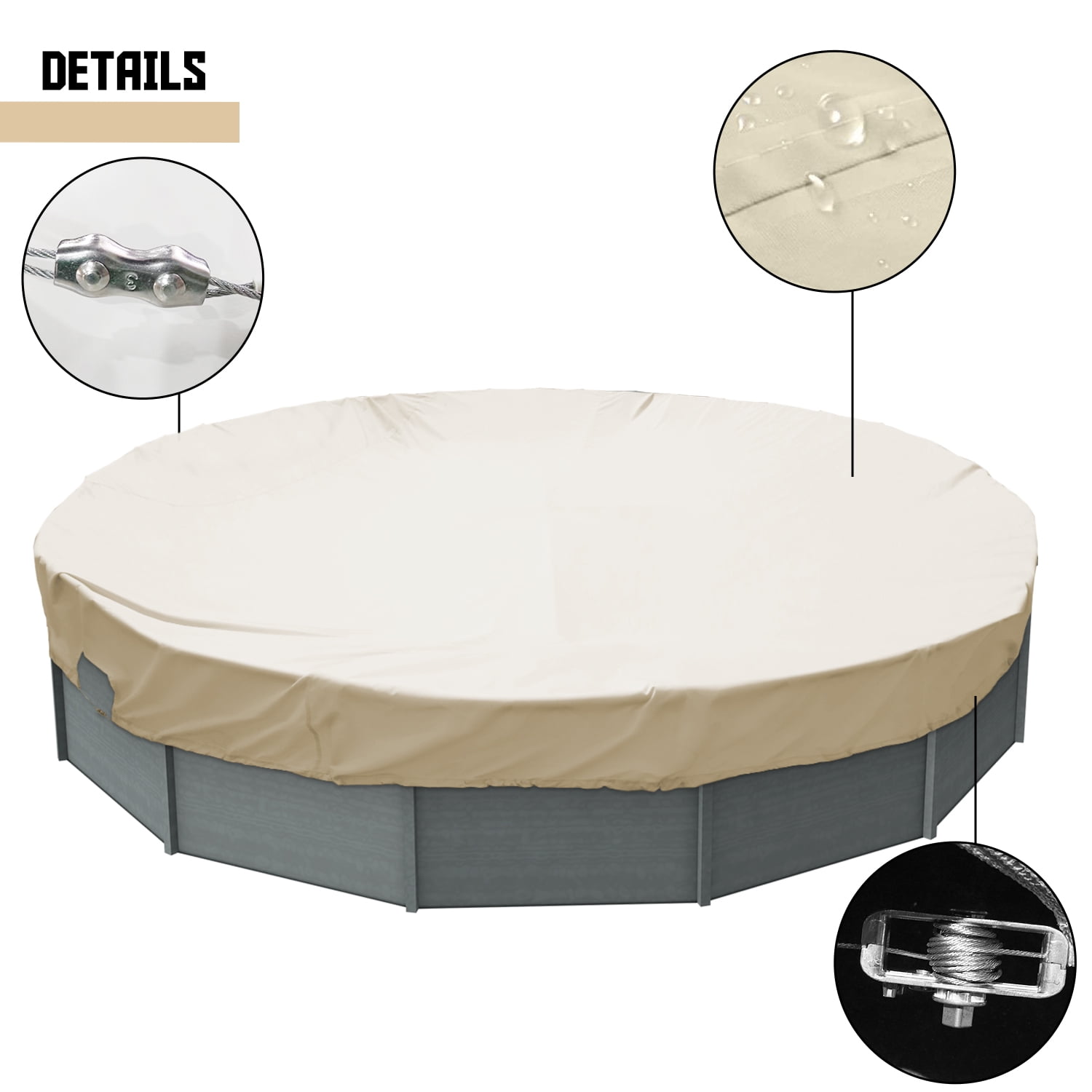 Sunshades Depot 14 Ft Beige Waterproof Round Pool Cover Above Ground ...