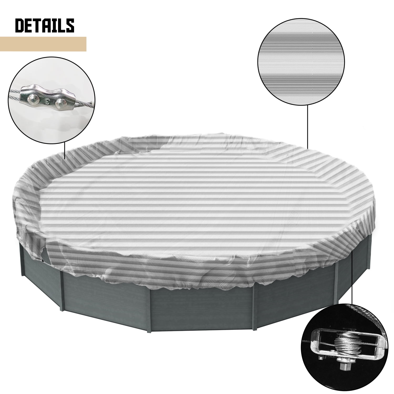 Sunshades Depot 14 Ft Gray with White Stripes Round Pool Cover Heavy ...