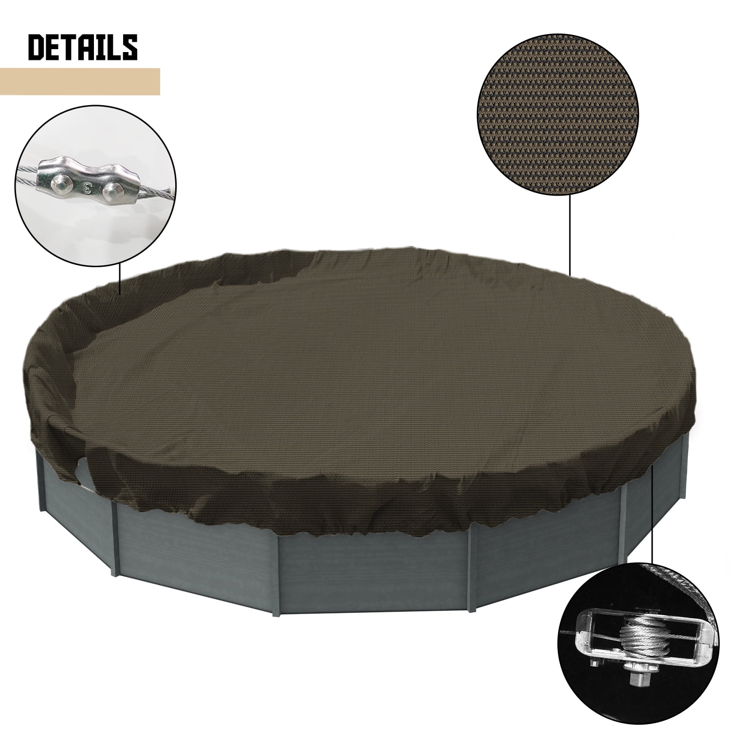 Sunshades Depot 15 Ft Brown Round Pool Cover Heavy-Duty Above Ground ...