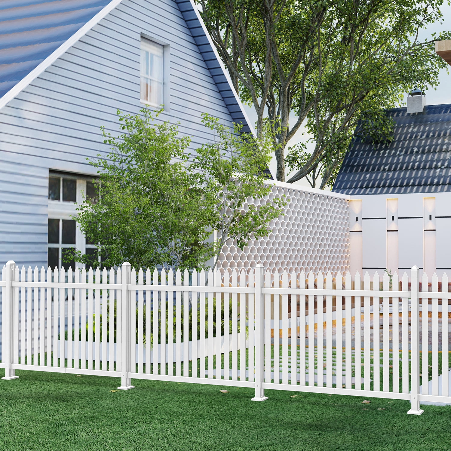 Sunshades Depot 4 Sets 30" H x 84" W Vinyl Picket Fence Panel White PVC ...