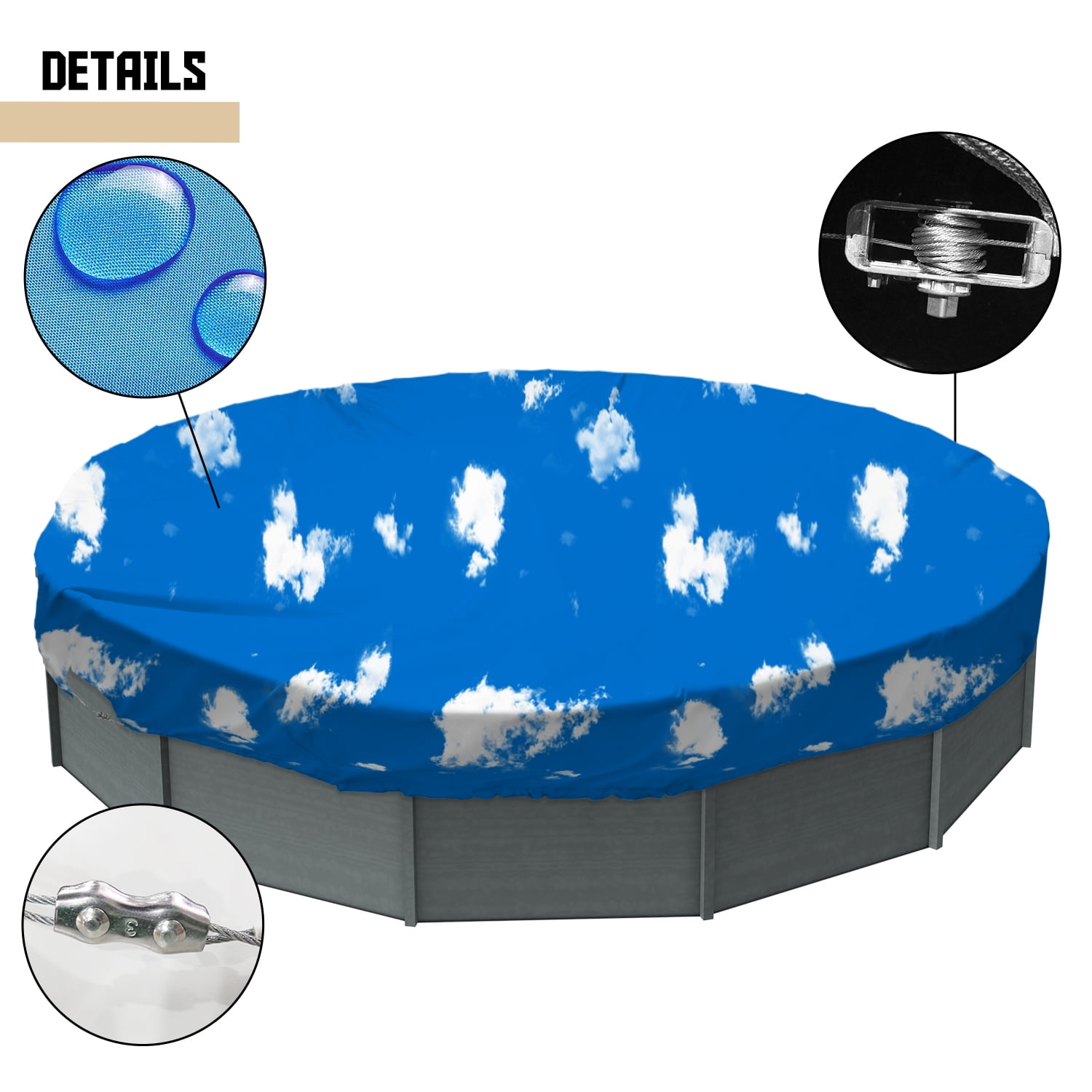 Sunshades Depot 6 Ft Blue Sky White Cloud Waterproof Round Pool Cover ...