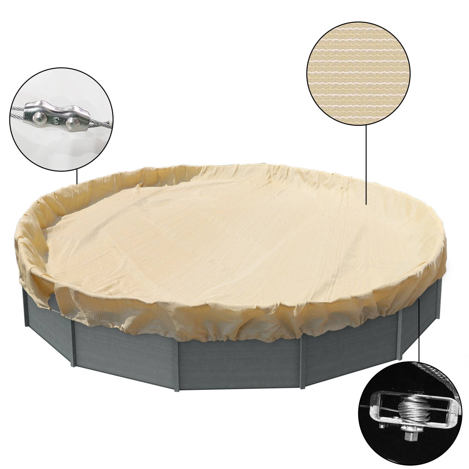 Sunshades Depot 8 Ft Beige Round Pool Cover Heavy-Duty Above Ground ...