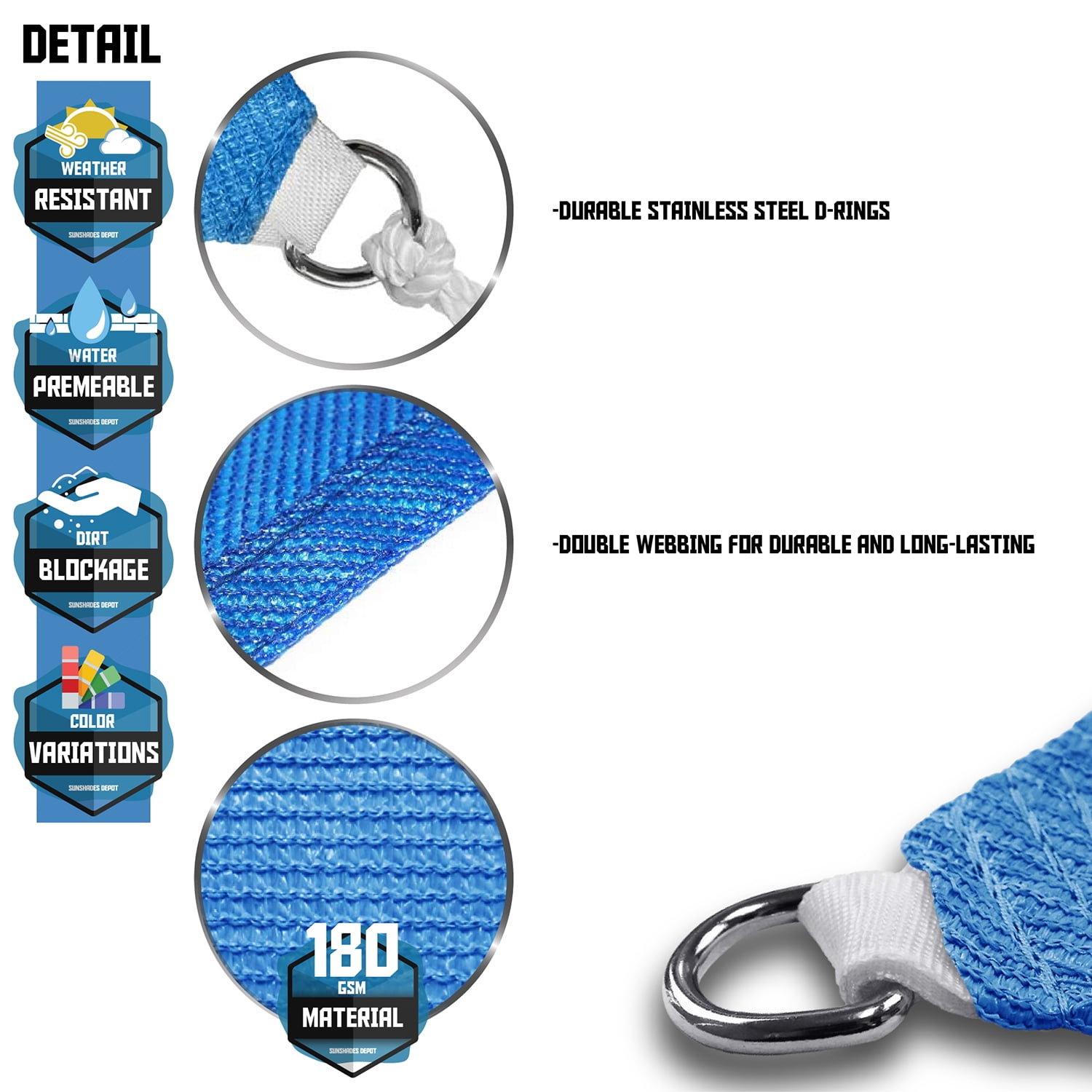 Sunshades Depot 8' x 15' Sun Shade Sail Rectangle Permeable Canopy Blue ...