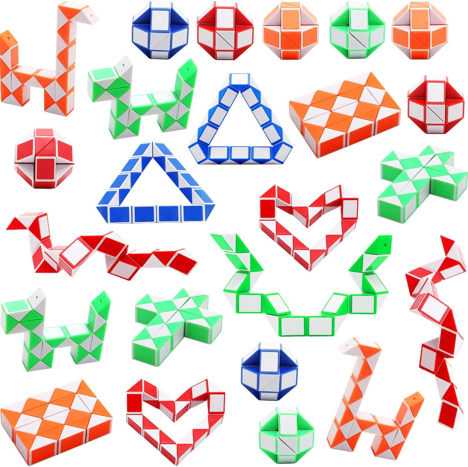 Sunshane 24 Pack 24 Blocks Magic Snake Cube, Mini Snake Speed Cubes ...