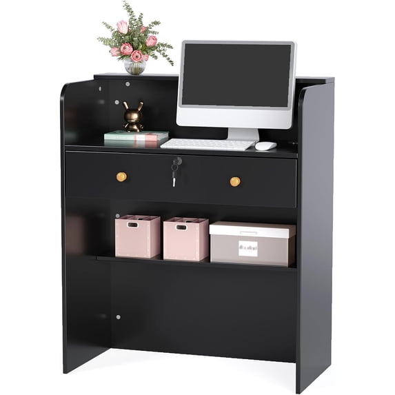 Sunshen Reception Desk with Counter, Small Front Checkout Desk w ...