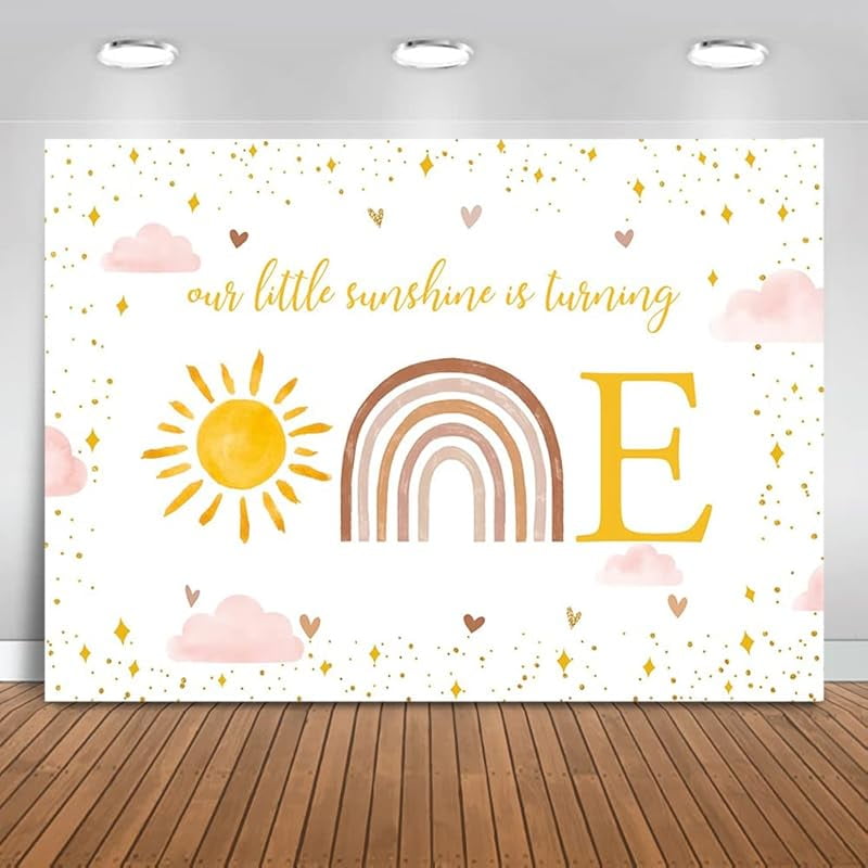 Sunshine 1st Birthday Backdrop Boho Rainbow First Birthday Background ...