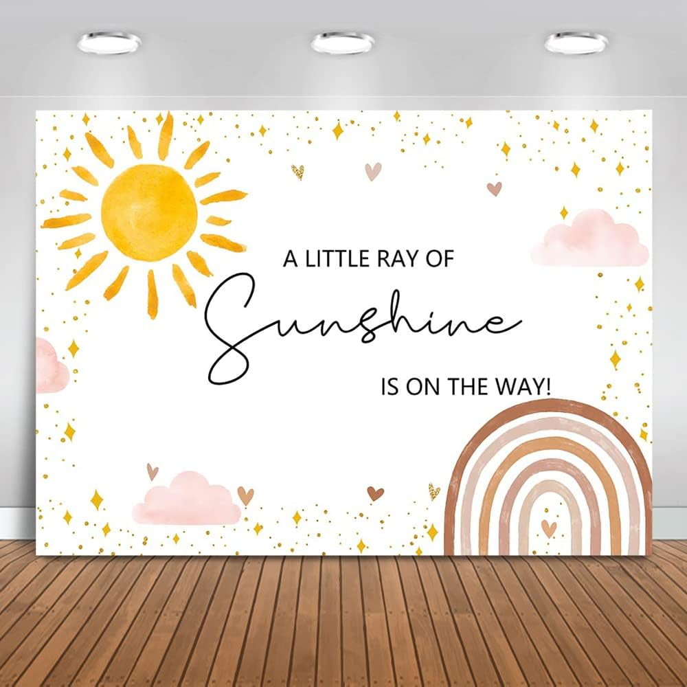 Sunshine Baby Shower Backdrop Boho Rainbow Baby Shower Background for Girl Little Ray of ...