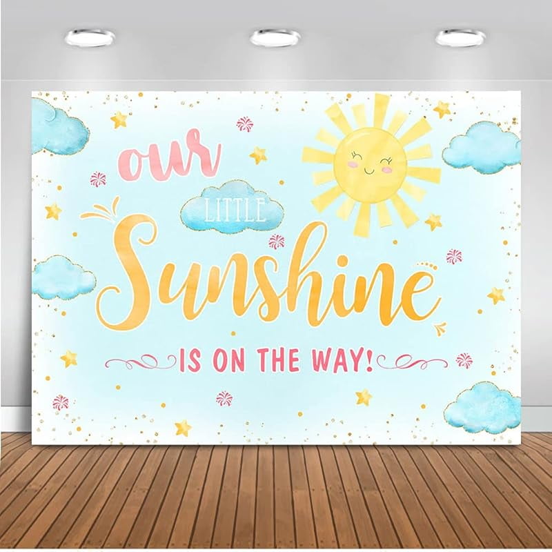 Sunshine Baby Shower Backdrop Sun and Cloud Girl Baby Shower Background ...