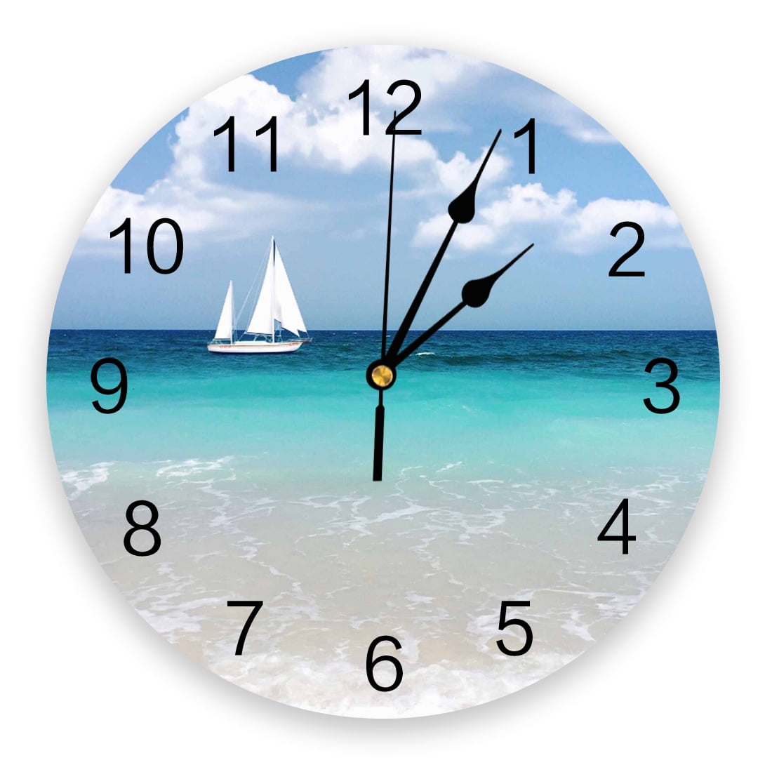 Sunshine Beach Sea Wave 3d Wall Clock Modern Design Farmhouse r Kitchen ...