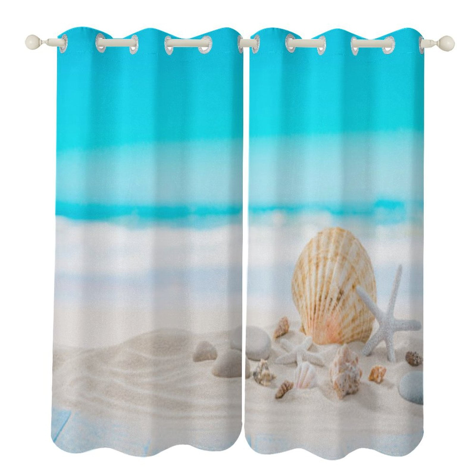 Sunshine Beach Starfish 2 Panel Curtain Set, Watercolor Painting Window ...
