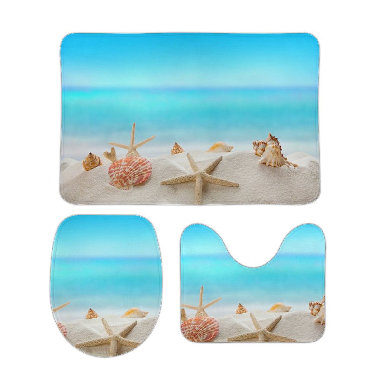 Sunshine Beach Starfish Bathroom Rugs Set 3 Piece with Non-Slip Bath ...