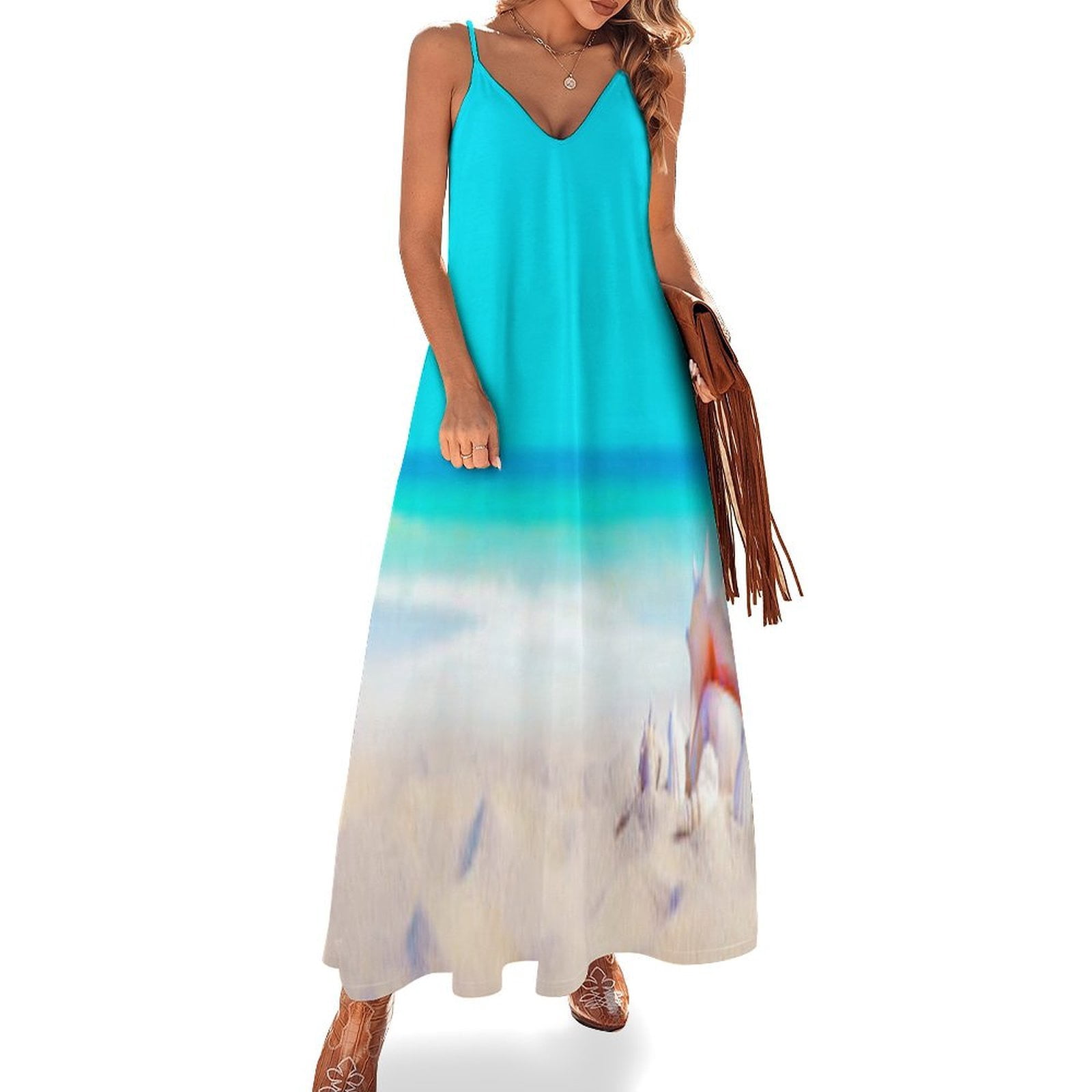 Sunshine Beach Starfish Design Sleeveless Dress Woman Fashion Long ...