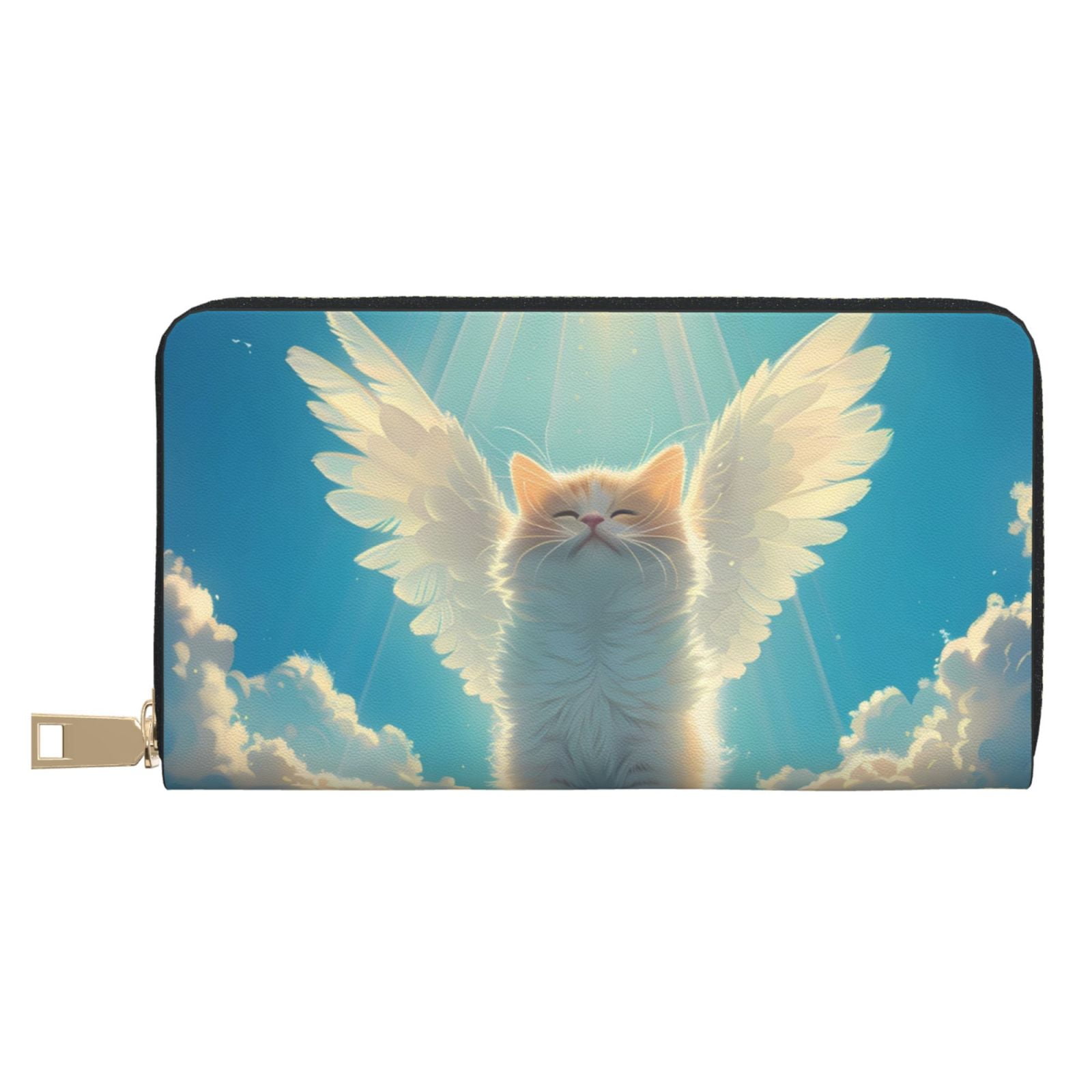 Sunshine Cute Winged Cat Wallet Women, Leather Bifold Multi Card Wallet ...