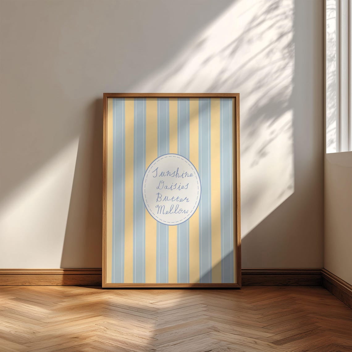 Sunshine Daisies Butter Mellow Art Poster, Whimsical Retro Pastel Blue ...