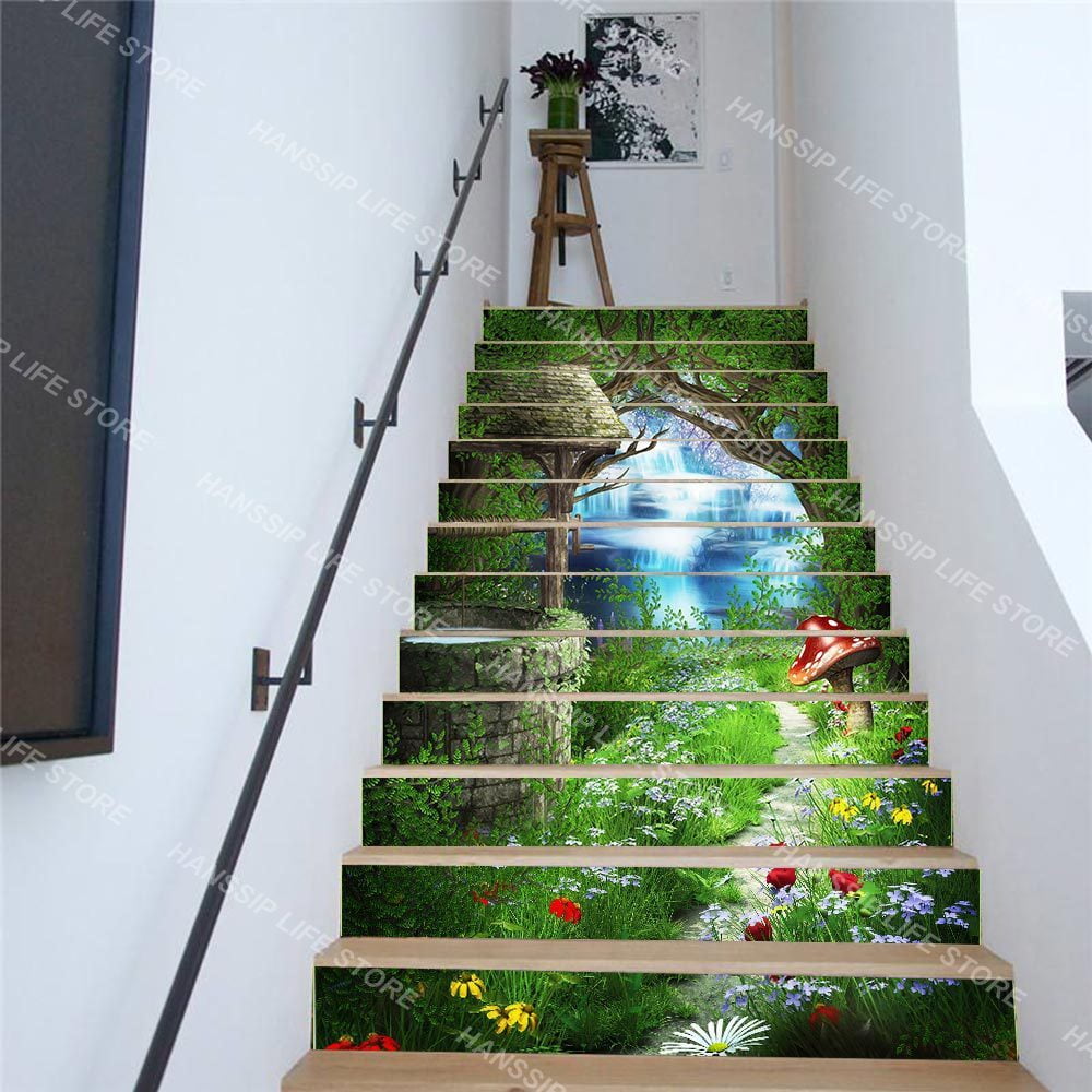 Sunshine Forest Landscape Stair Stickers Waterproof 6pcs/13pcs DIY ...