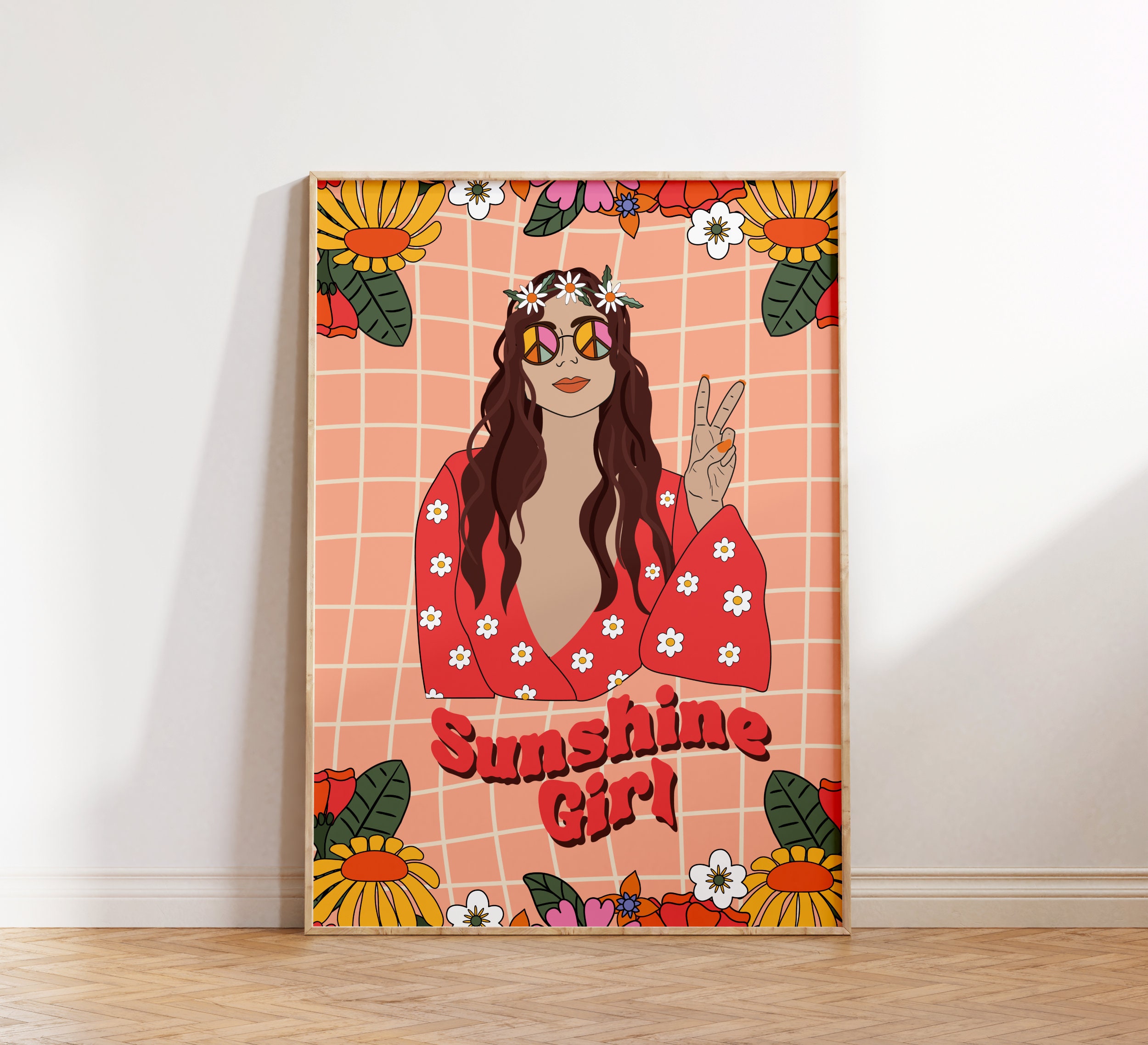 Sunshine Girl Wall Print, Retro 70s Print, Retro Wall Art,Retro Wall ...
