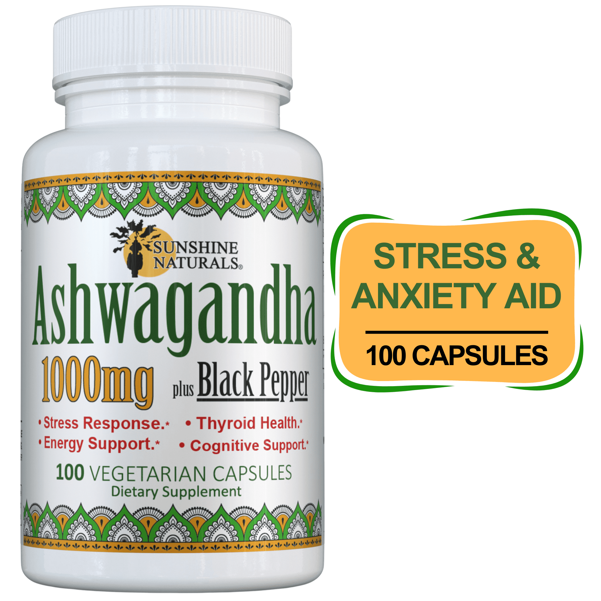 Sunshine Naturals Ashwagandha with Black Pepper Stress & Anxiety ...