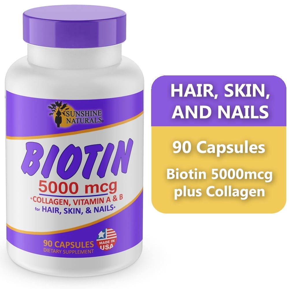 Sunshine Naturals Healthy Biotin 5000 Mcg & Collagen Supplement for ...