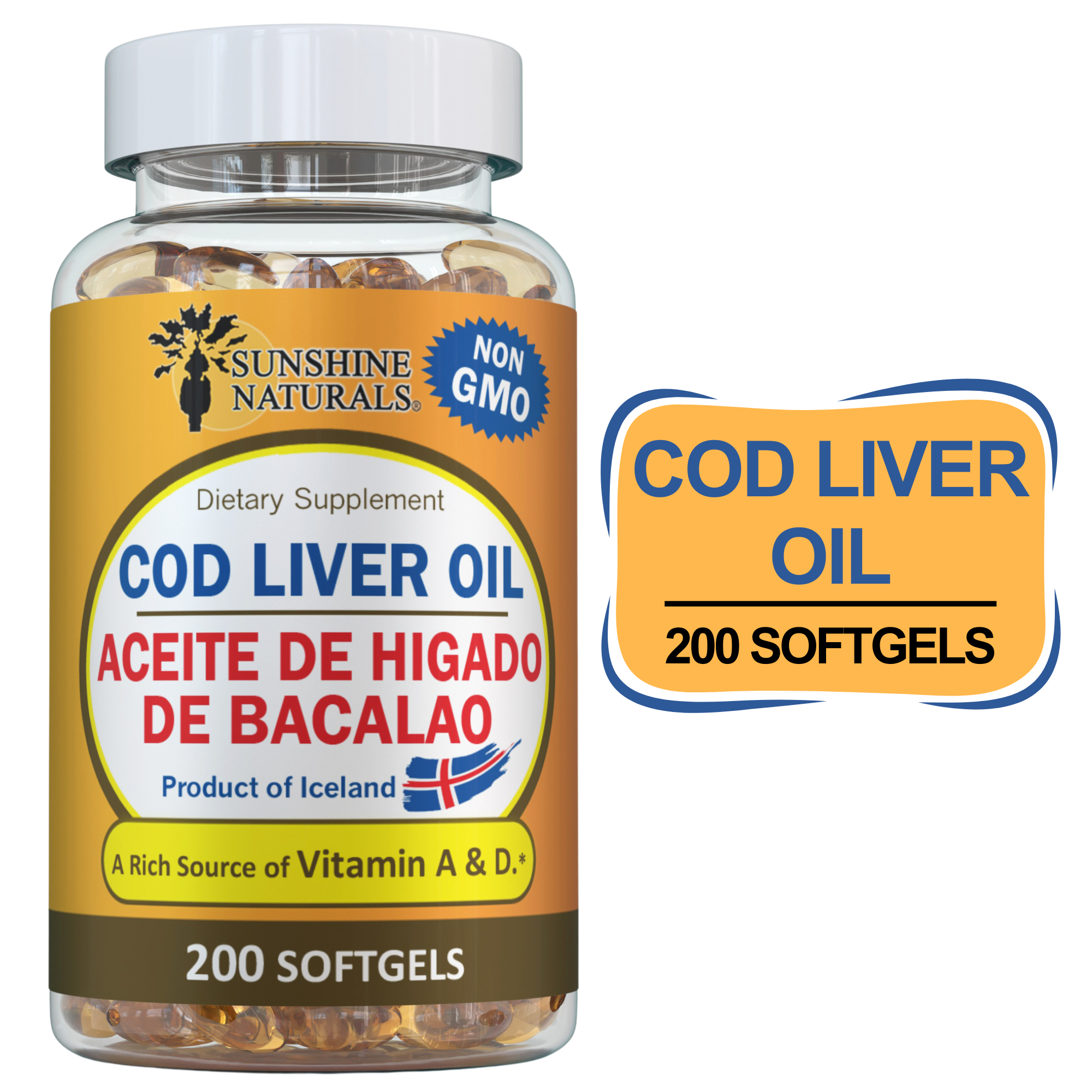 Sunshine Naturals Cod Liver Oil, Immune System Health, Vitamin A & D ...