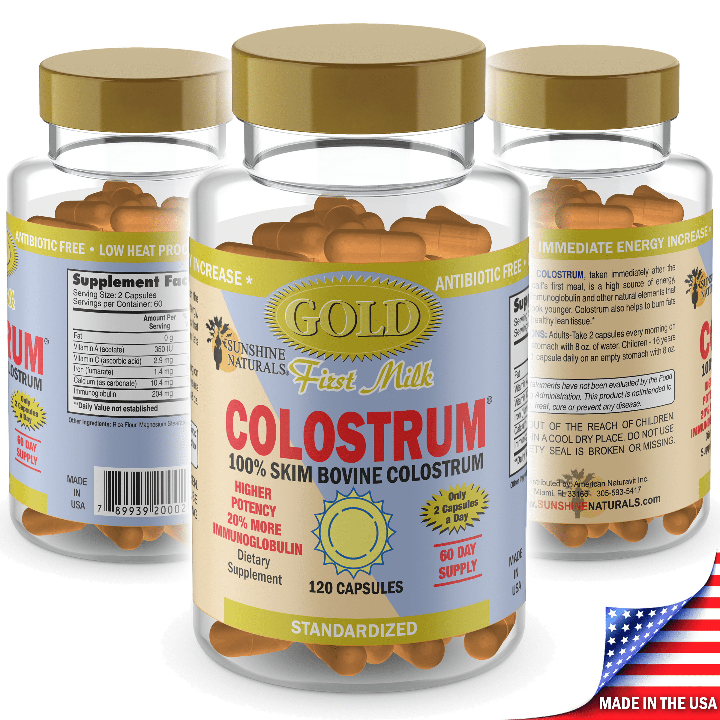 Sunshine Naturals, Colostrum Gold, Dietary Supplement, 120 Capsules ...