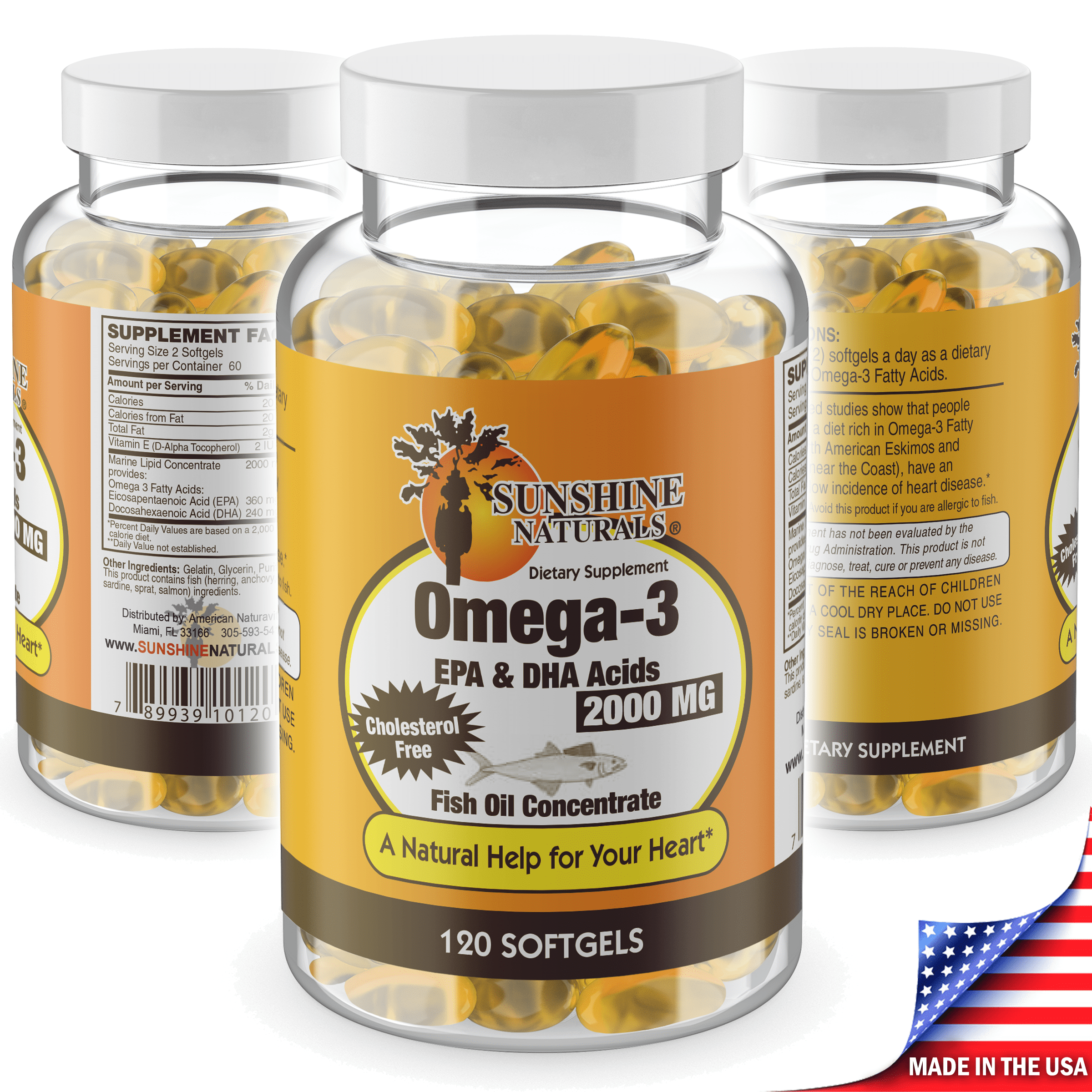 Sunshine Naturals, Omega 3 Fish Oil, Dietary Supplement, 120 Softgels ...