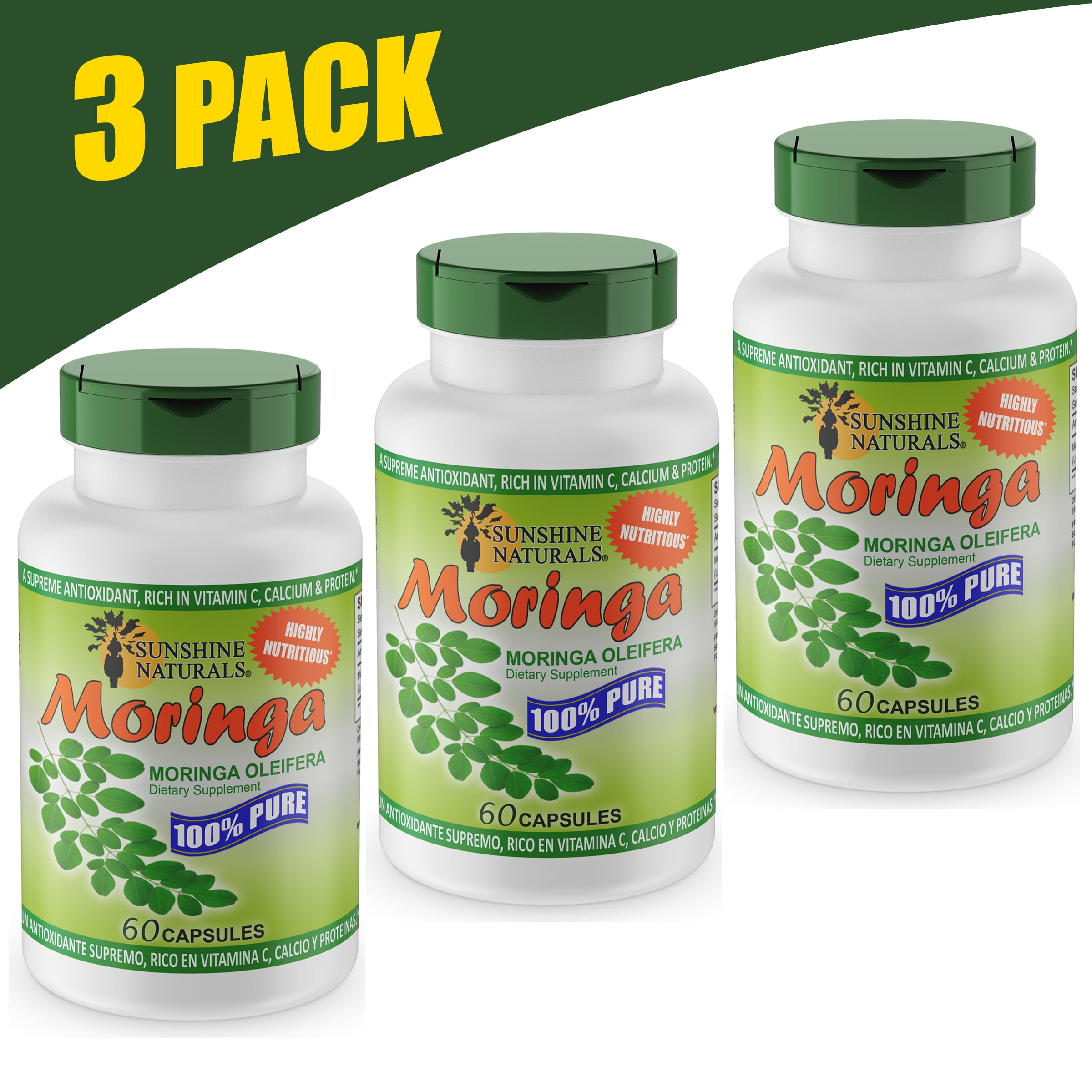 Sunshine Naturals Moringa Dietary Supplement, Pure Leaf Vitamins, 180 ...