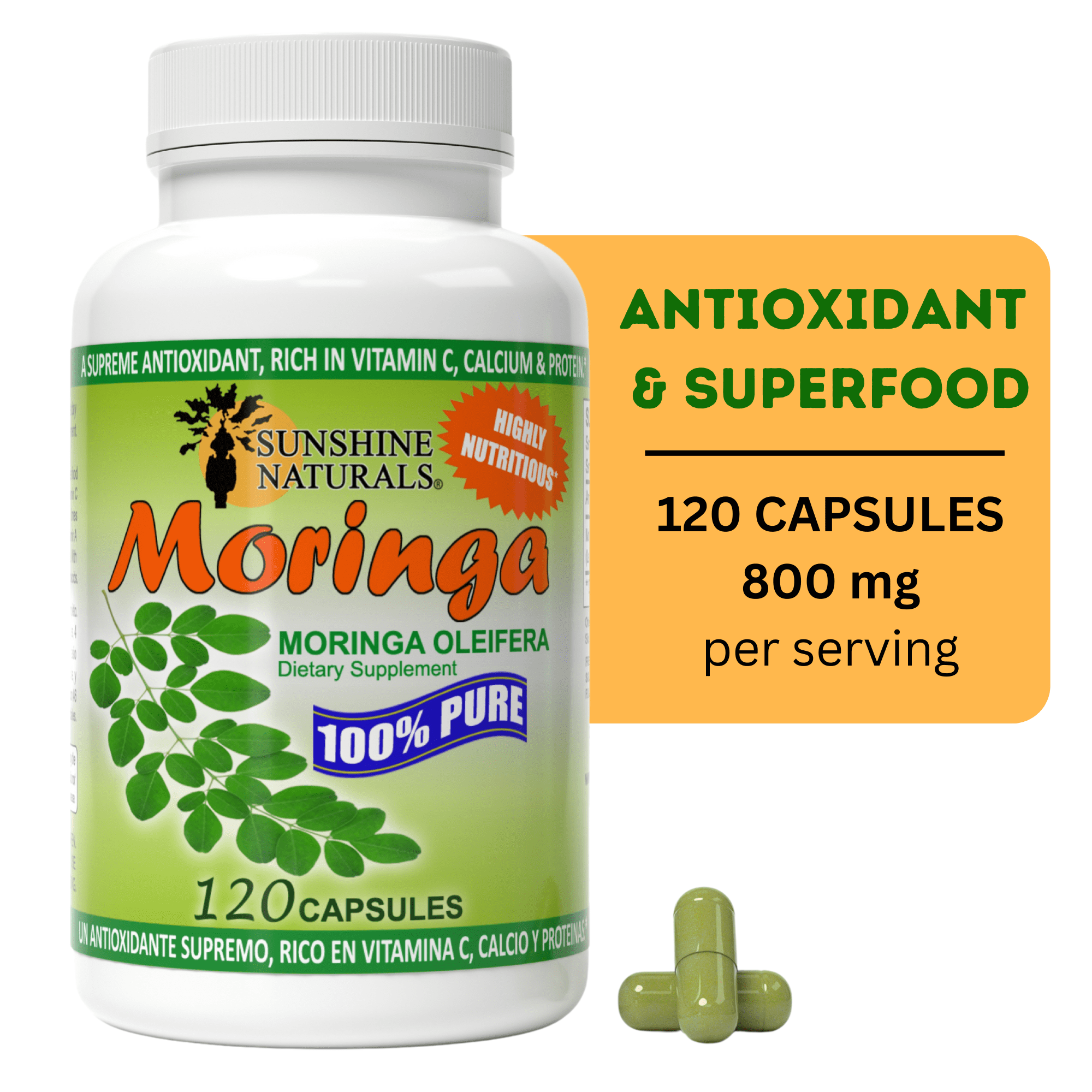 Sunshine Naturals Moringa Leaf Supplement Capsules, 120 Count - Walmart.com