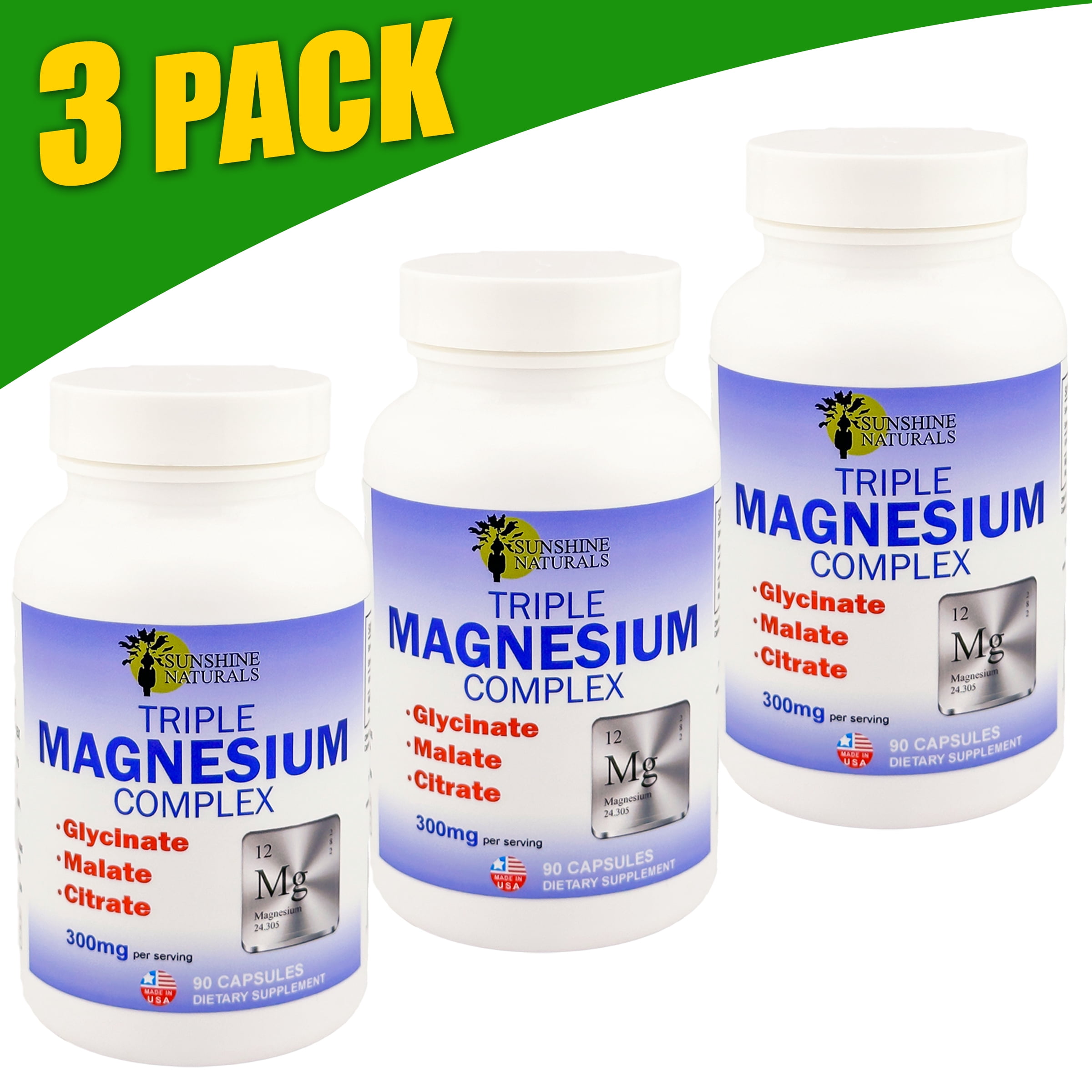 Sunshine Naturals Triple Magnesium, Glycinate, Malate, Citrate Complex ...