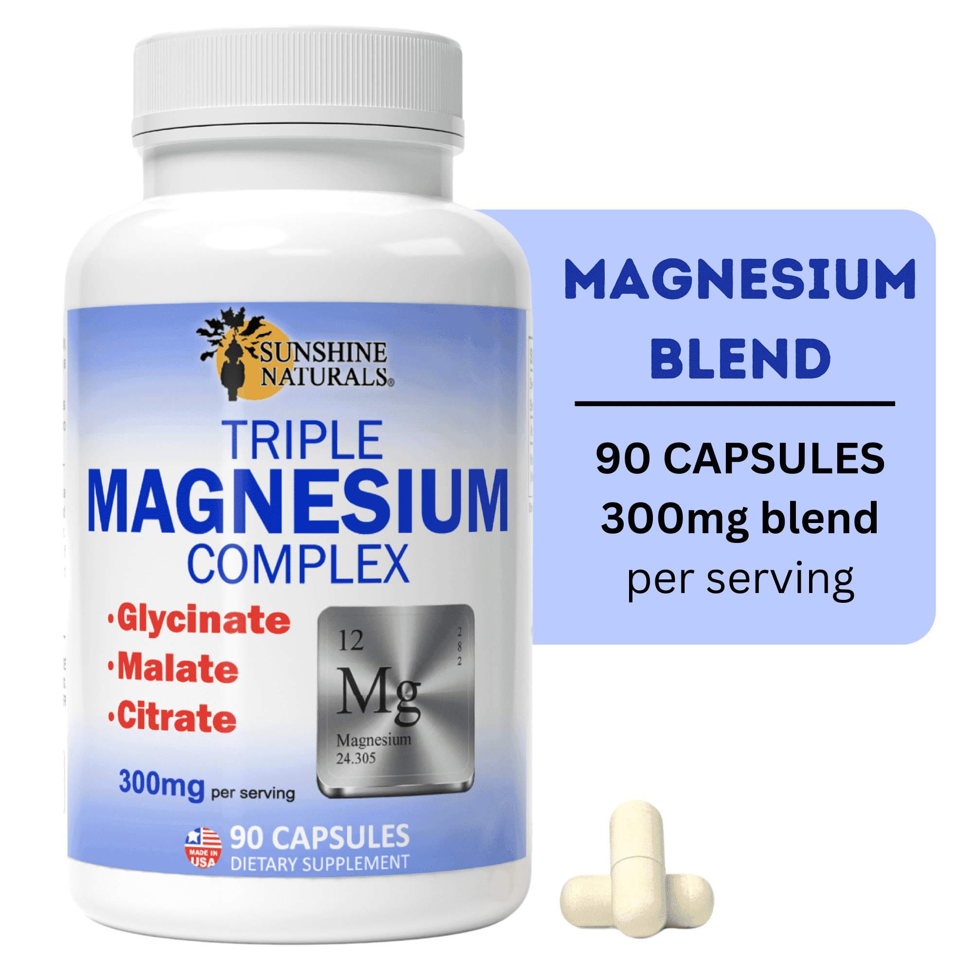 Sunshine Naturals Triple Magnesium Dietary Supplement, 90 Capsules ...