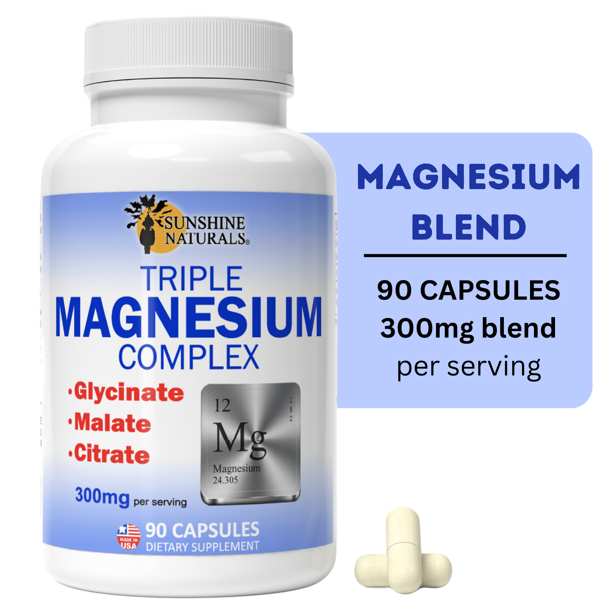 Sunshine Naturals Triple Magnesium, Glycinate, Malate, Citrate Complex ...