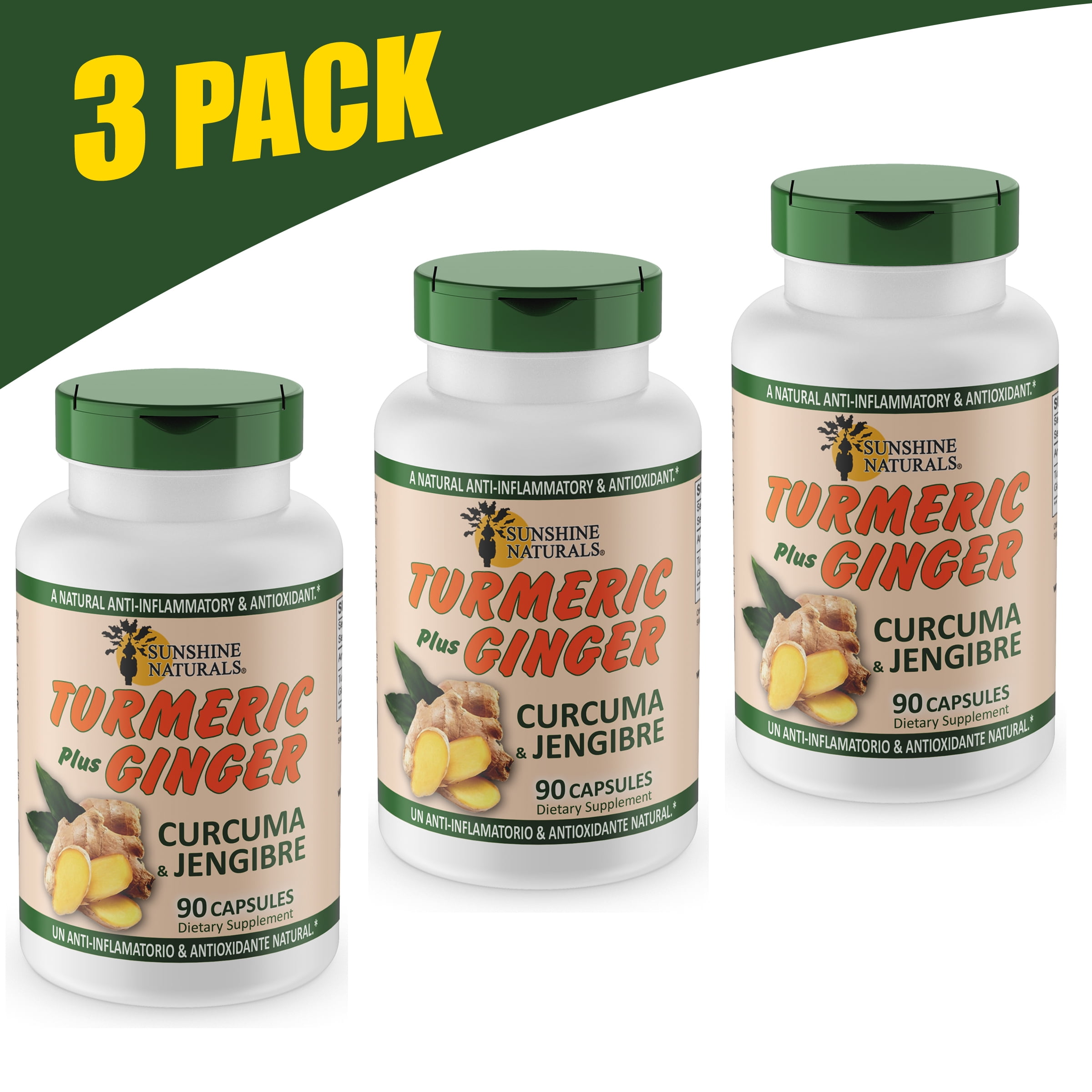 Sunshine Naturals Turmeric Curcumin Plus Ginger Dietary Supplement, 3 ...